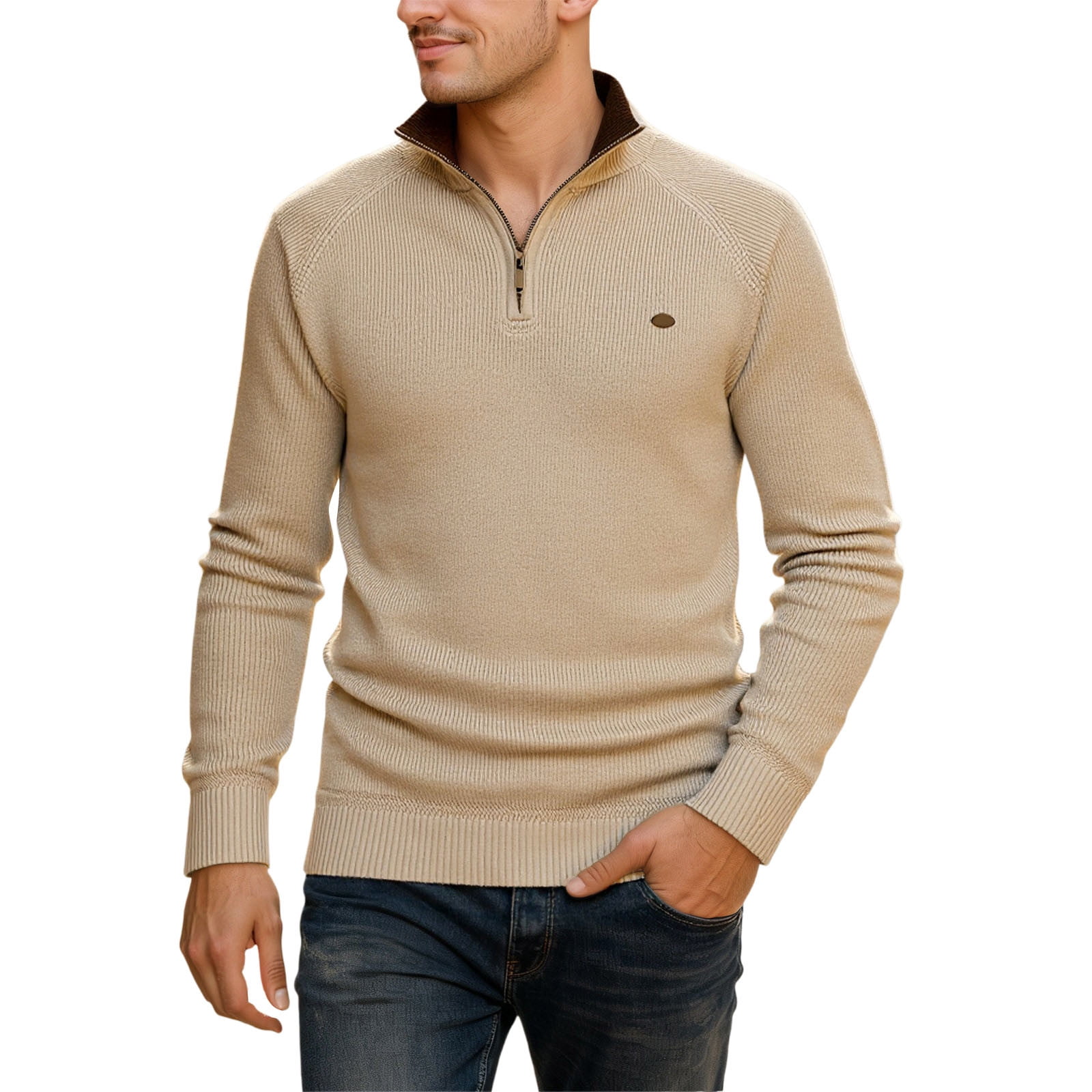 VNKIDY Men's Sweater Coat Fall Winter Slim Fit Solid Color Half Zip ...