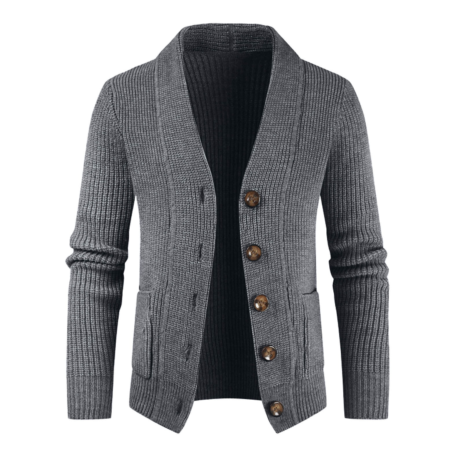 VNKIDY Men's Sweater Coat Fall Winter Solid Color Slim Fit Ribbed Knit ...