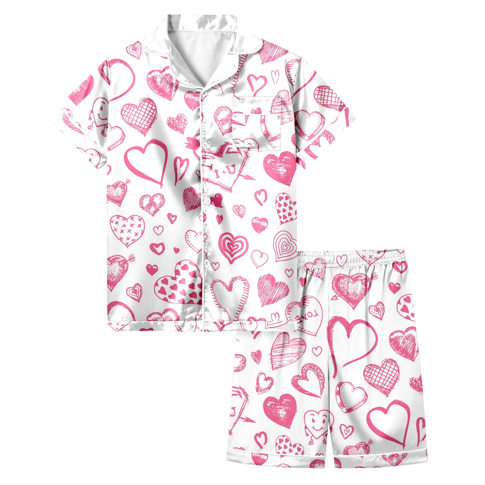 VNKIDY Valentine's Day Girls Kids 2 Piece Homewear Set Heart Prints ...