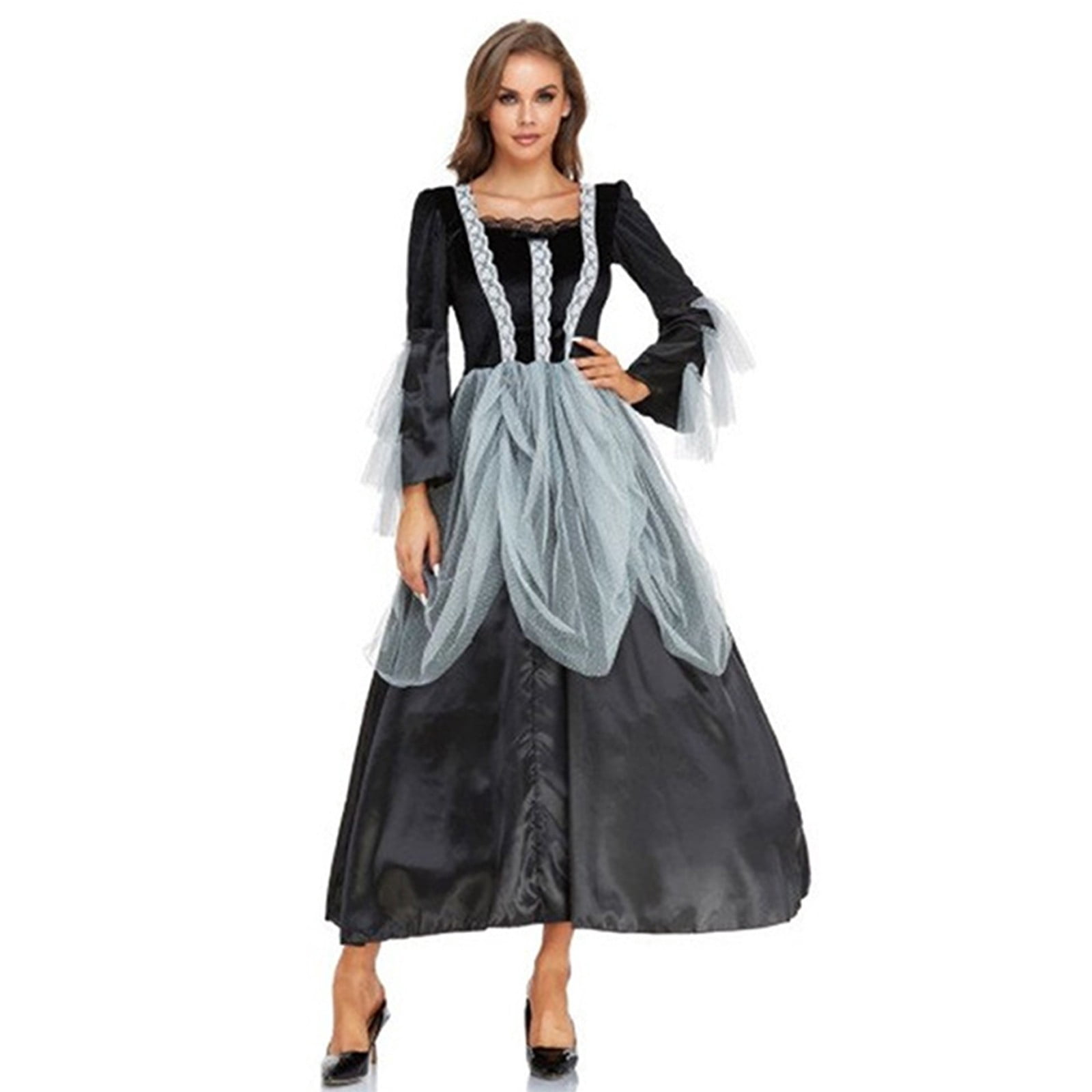 VNKIDY Women Dress Elegant Gothic Victorian Style Long Dress With Long ...