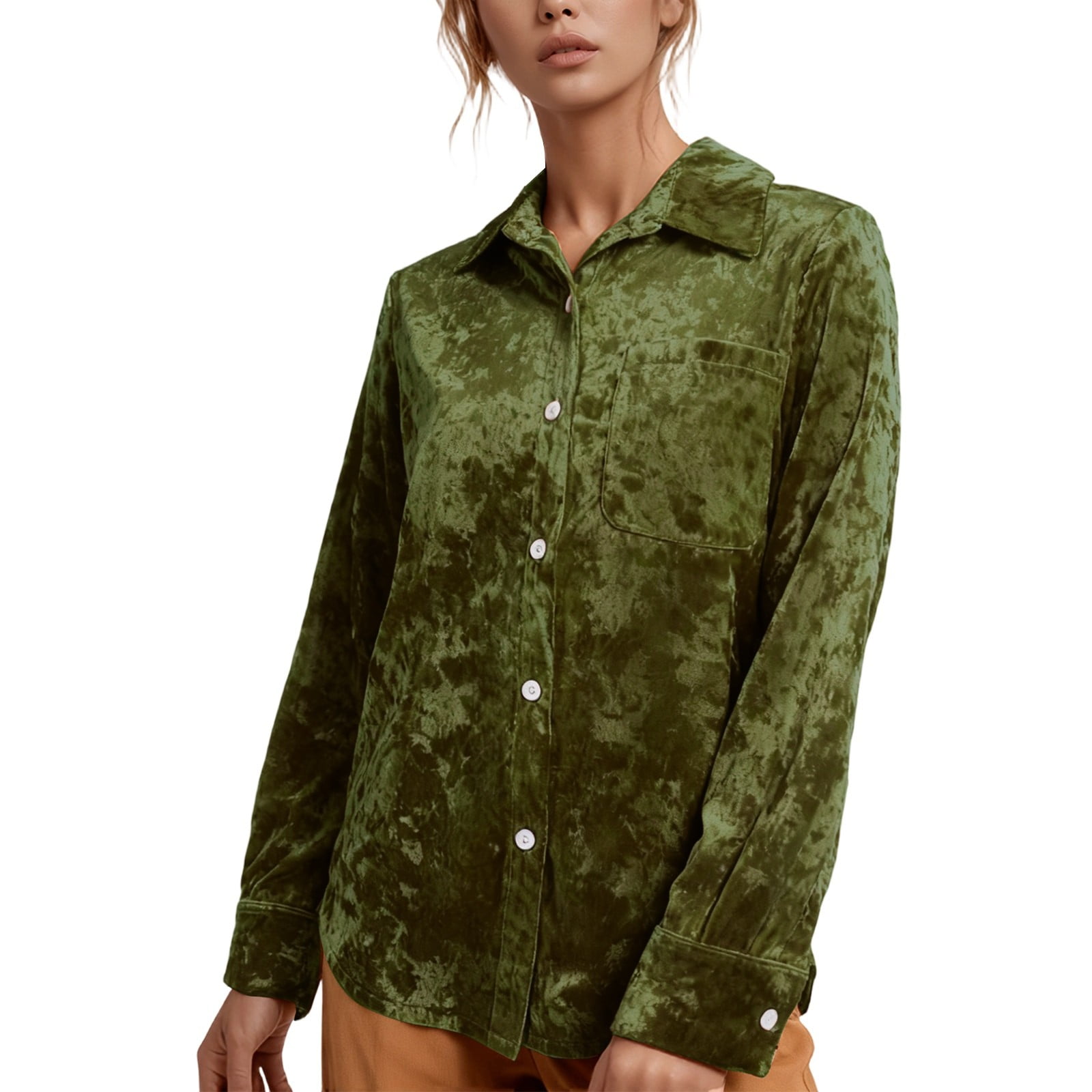 VNKIDY Women Shirts Elegant Solid Color Blouse With Soft Velvet Finish ...