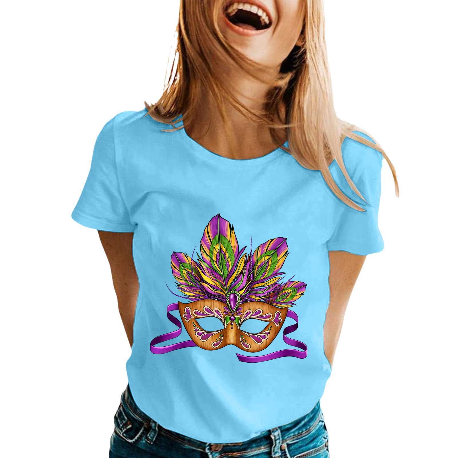 VNKIDY Women's Carnival Graphic Print Short Sleeve T Shirts Crewneck ...