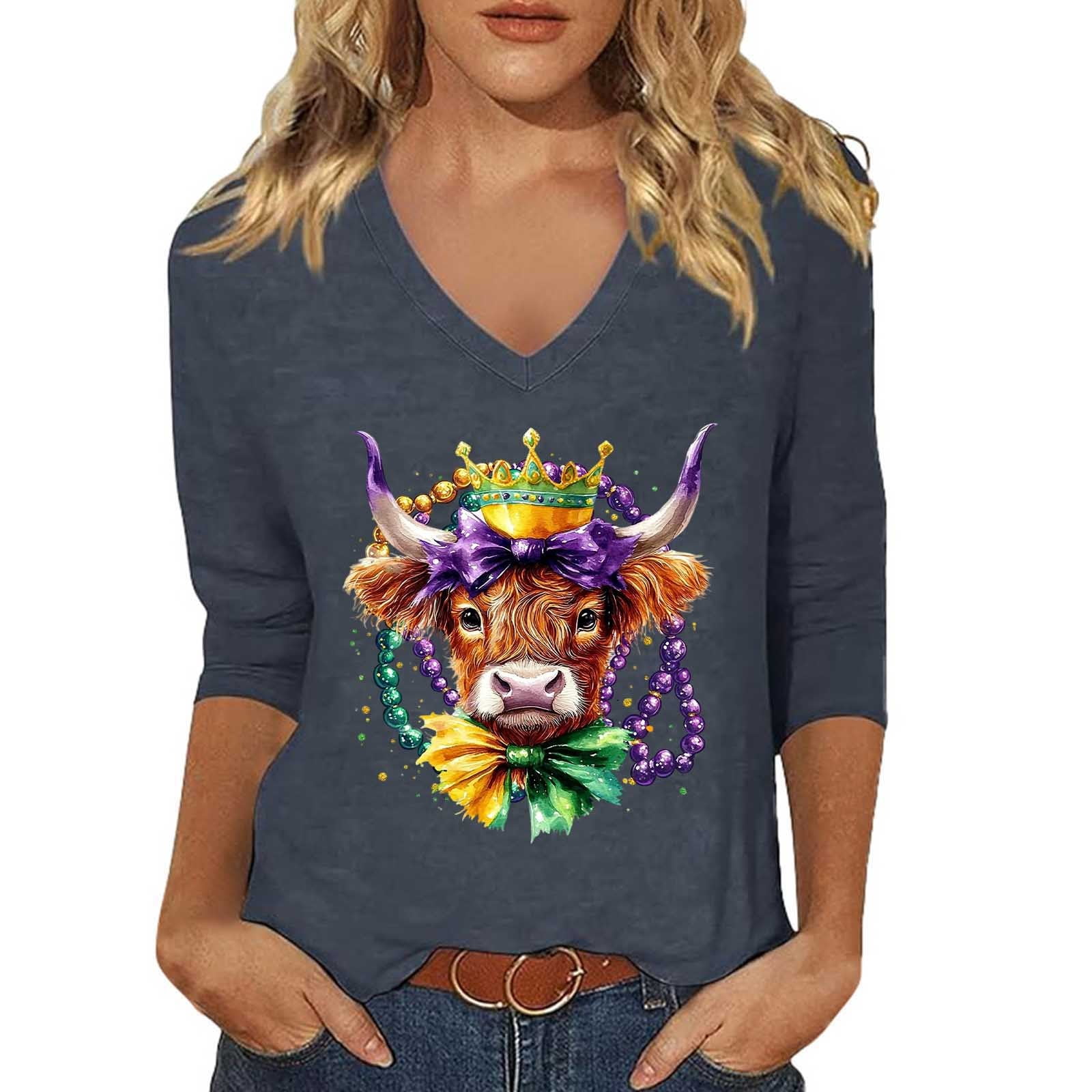 VNKIDY Women's Carnival Graphic Print Short Sleeve T Shirts Crewneck ...