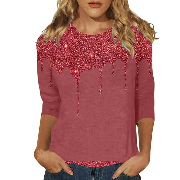 VNKIDY Women's Carnival Solid Color Three Quarter Sleeve T Shirts ...