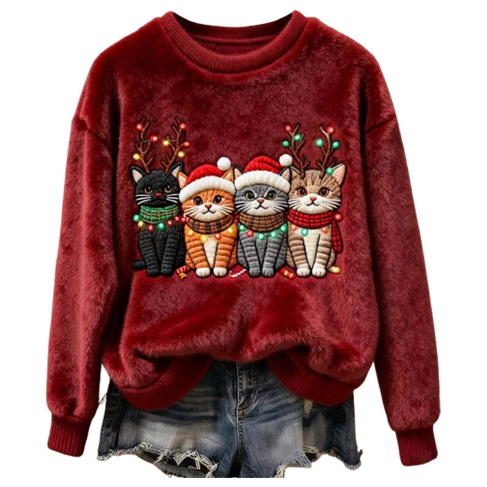 VNKIDY Women's Christmas Pullover Sweater Xmas Fashion Fuzzy Sweater ...