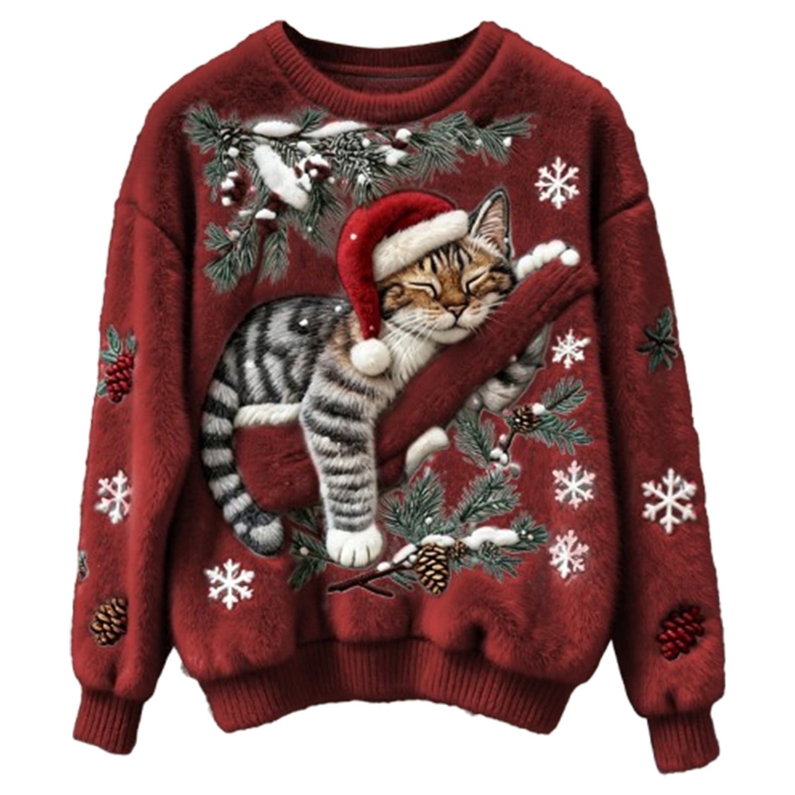 VNKIDY Women's Christmas Pullover Sweater Xmas Fashion Fuzzy Sweater ...