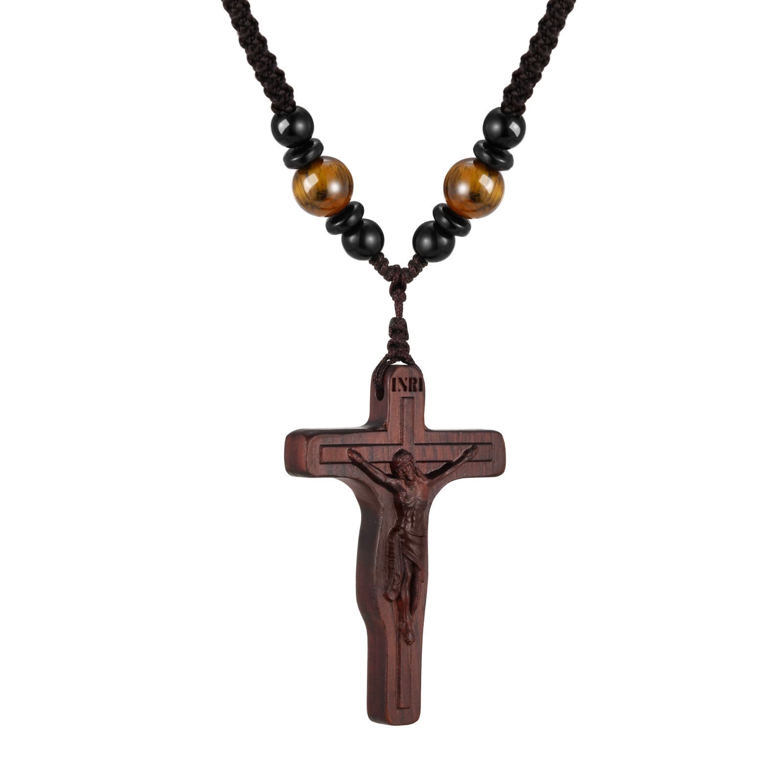 VNOX Handmade Wooden Crucifix Cross Necklace with Jesus - Natural Ebony ...