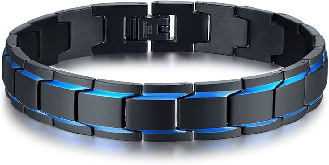 VNOX Men's Two-Tone Black & Blue Stainless Steel Link Bracelet ...