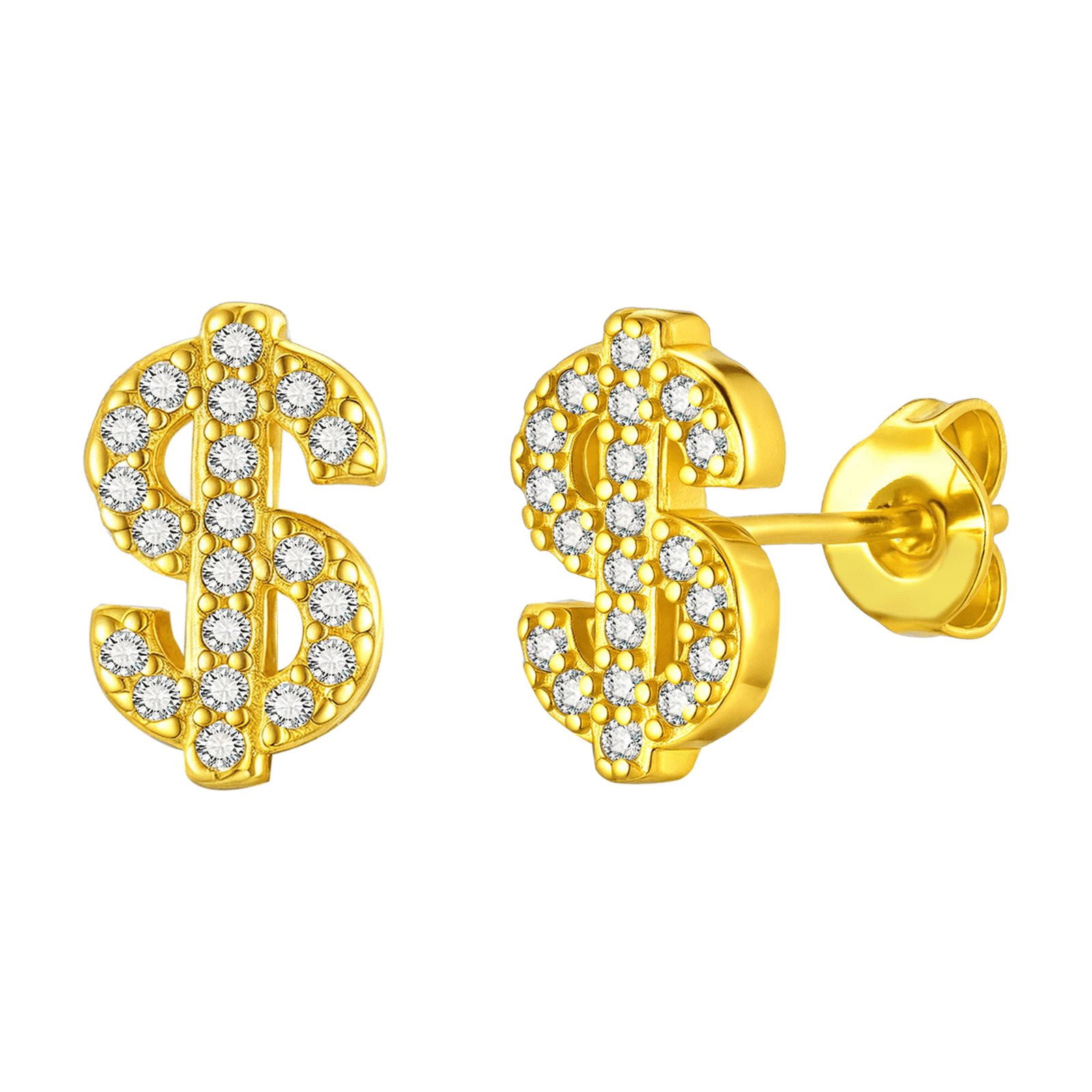 VNOX Mens Womens Stud Earrings Dollar Money Symbol Studs Small CZ Studs ...