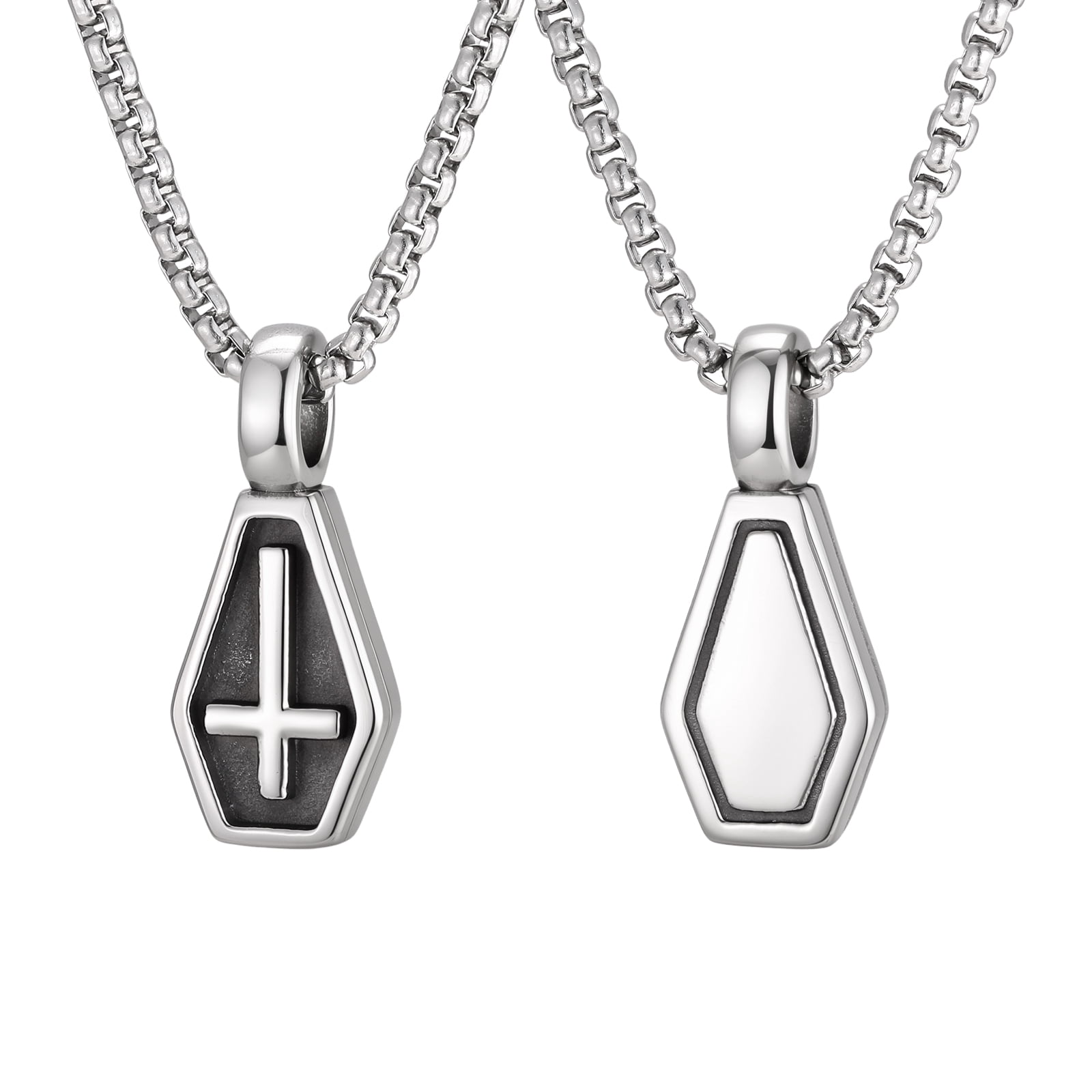 VNOX Stainless Steel Silver Inverted Cross Coffin Pendant Necklace for ...