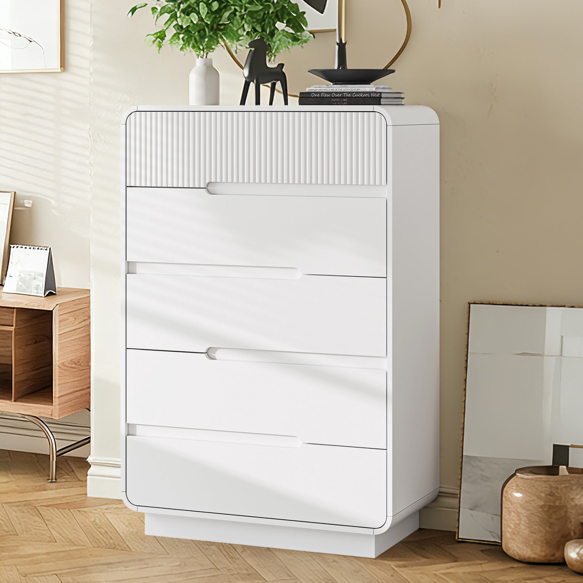 VNT 5 Drawer Dresser, Modern Closet Chest of Drawers, Large Wood ...