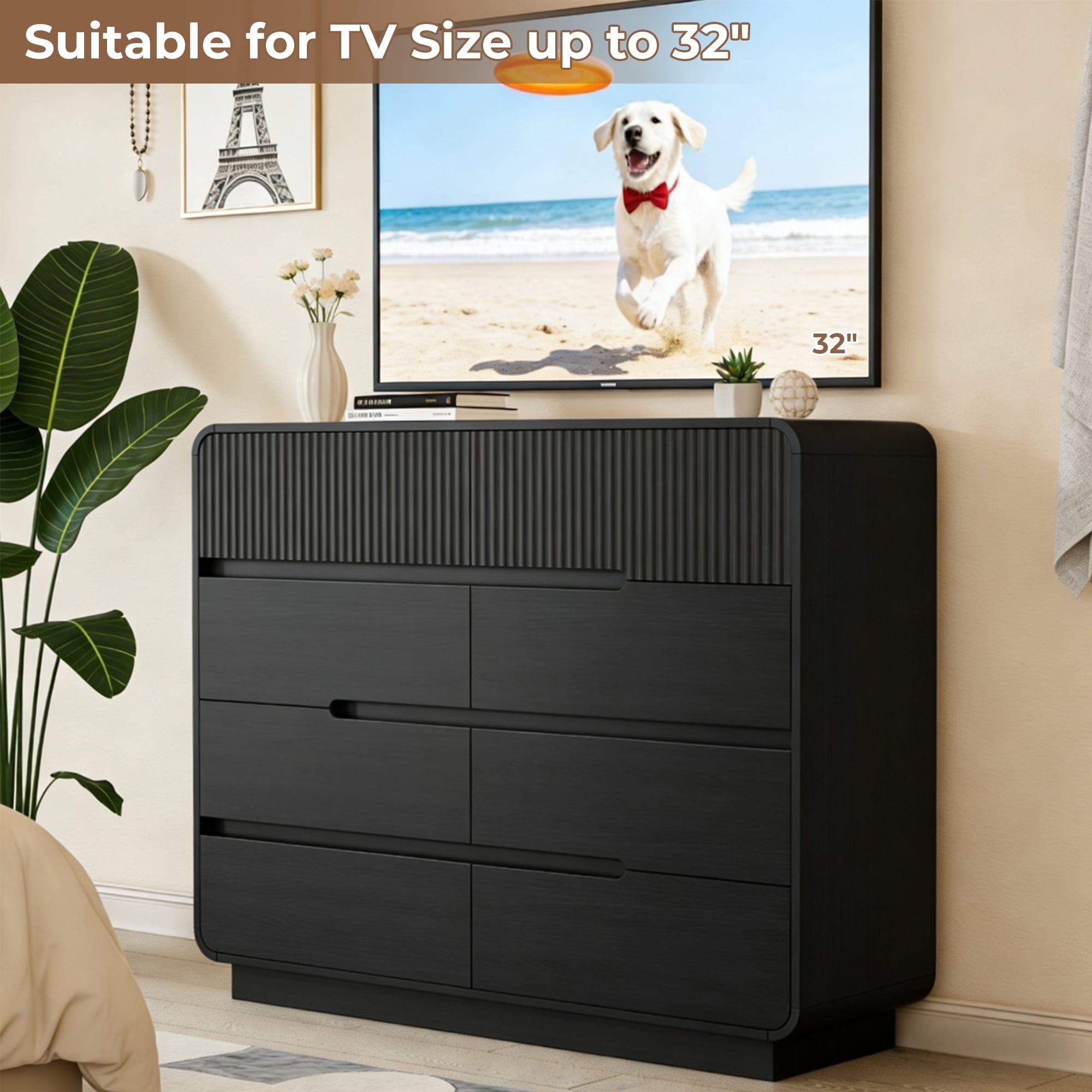 VNT Black 8-Drawer Dresser,40" Length Large Storage Nightstand,Anti-Tip ...