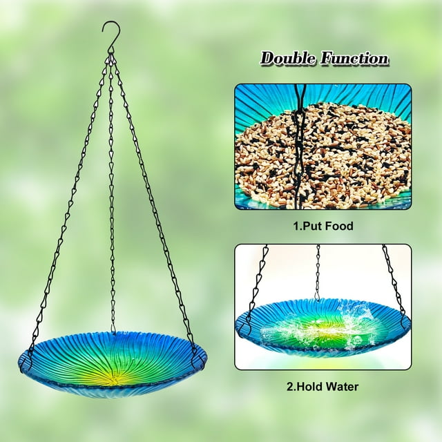 Voaveke Bird Feedersbird Bath Hot Melt Glass Bird Bath Colorful Glass Bird Feeder Outdoor