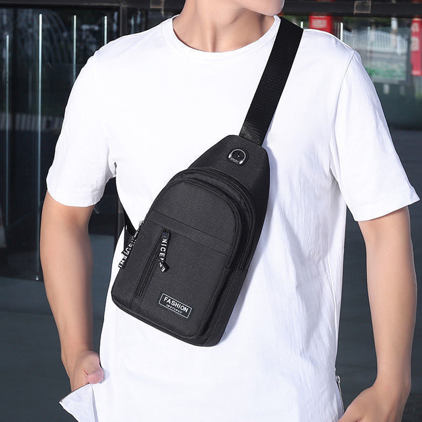 VOAVEKE Chest Bag For Men Strap Bag Crossbody Backpack With USB Hole ...