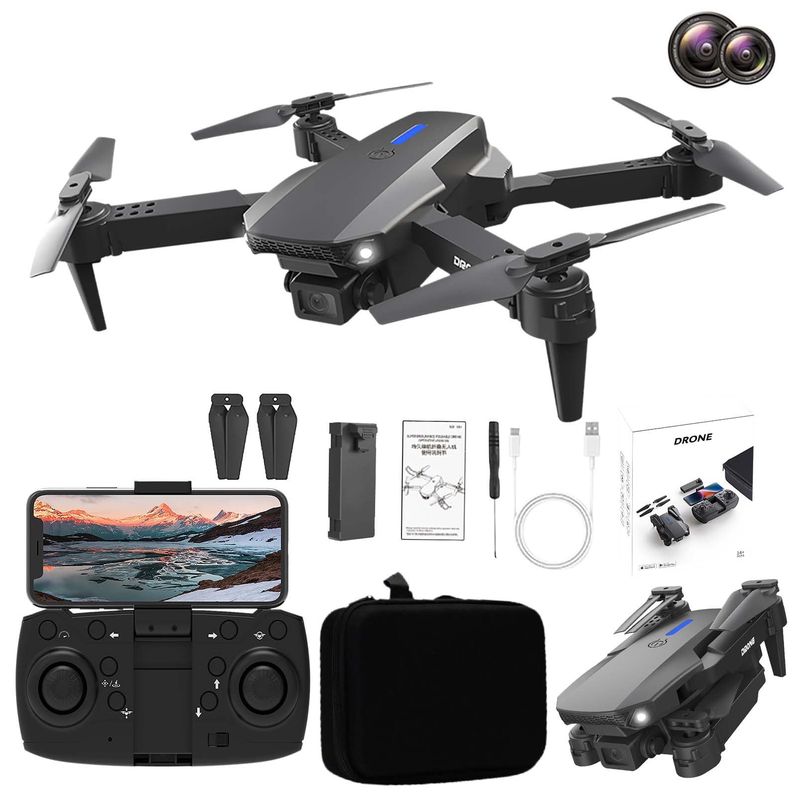 VOAVEKE Drone With Camera Brushless Motor Drones With 3 Cameras Wind ...