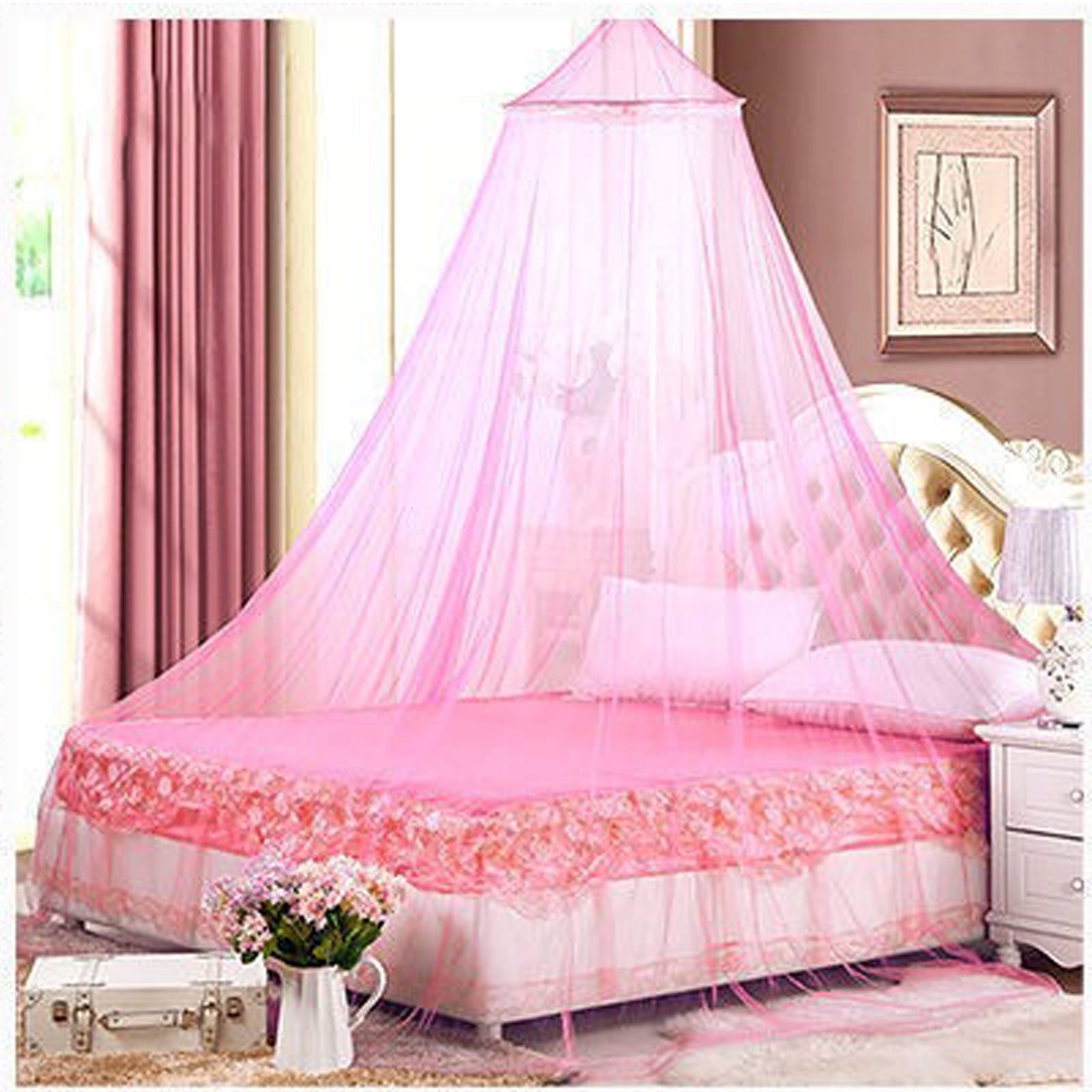 VOAVEKE Mosquito Net,Round Lace Insect Bed Canopy Netting Curtain Dome ...