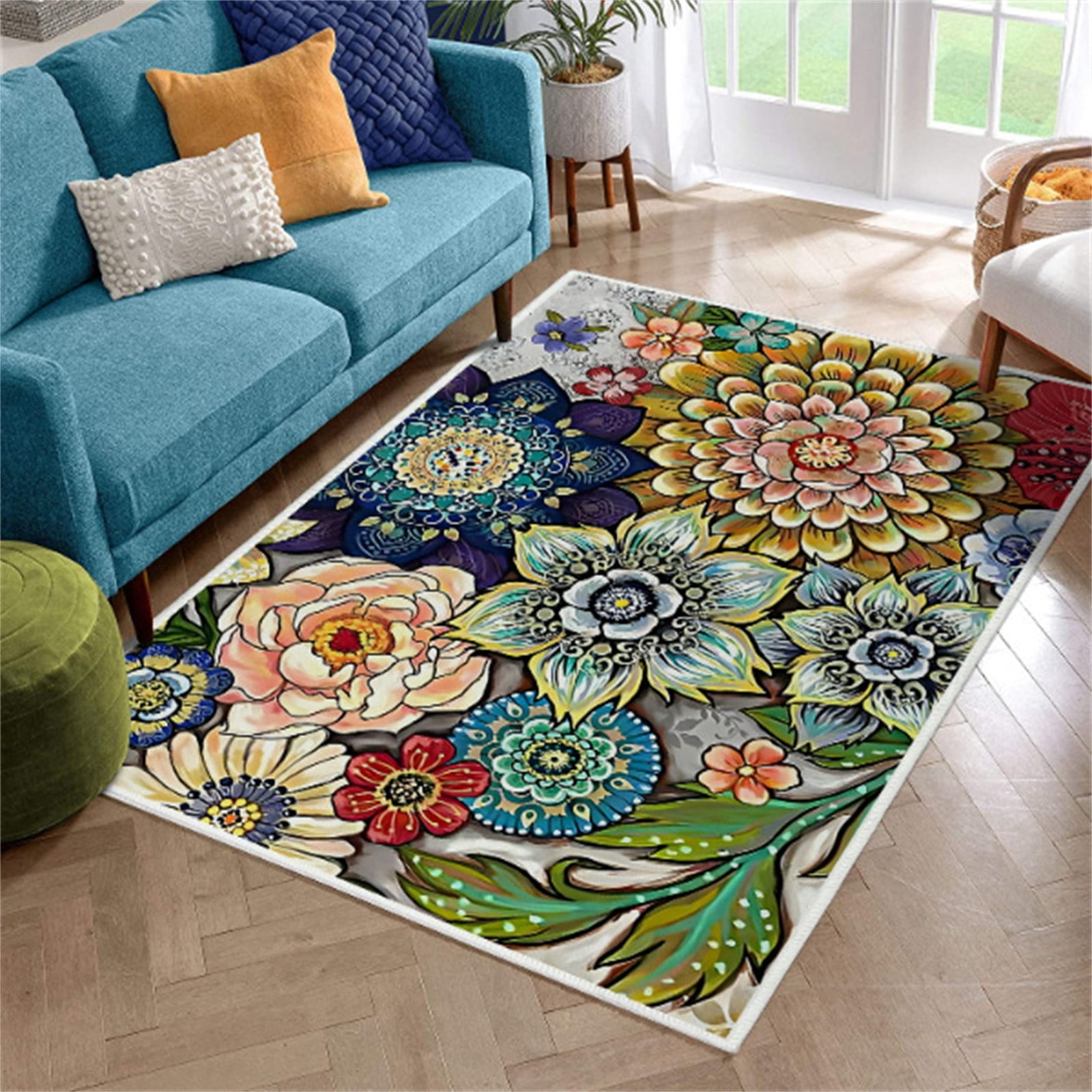 VOAVEKE Rug For Living Room,Throw Rugs,Floral Printed Carpet Ultra Soft ...