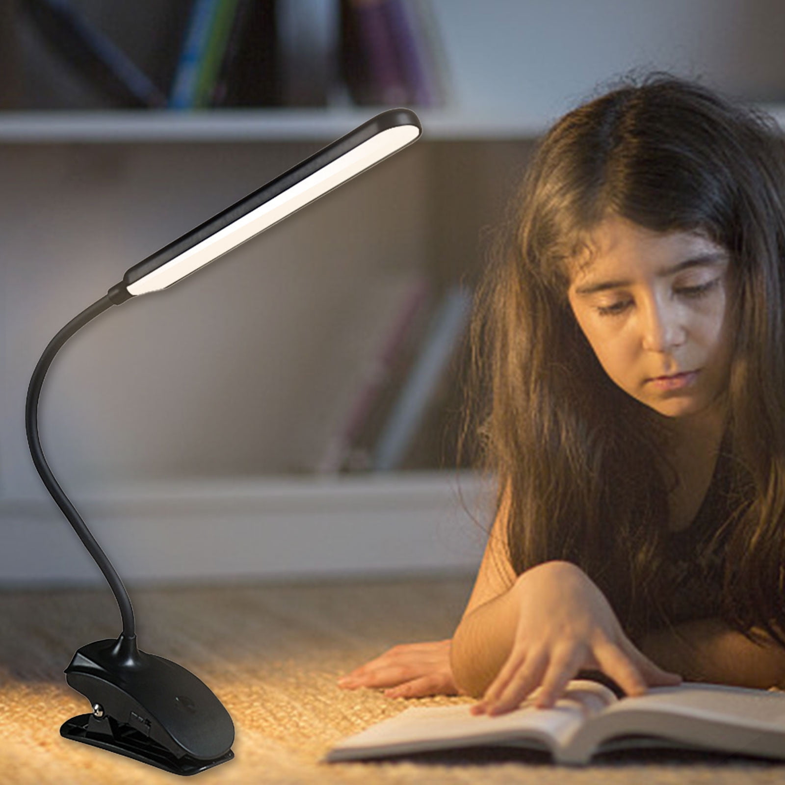 VOAVEKE Table Lamp,Clip Reading, USB Desk Lamp, 3 Color Modes, Eye ...