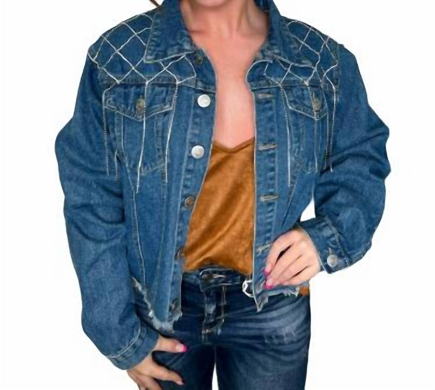 Vocal Apparel Elsie Rhinestone Chain Detailed Yoke Denim Jacket ...