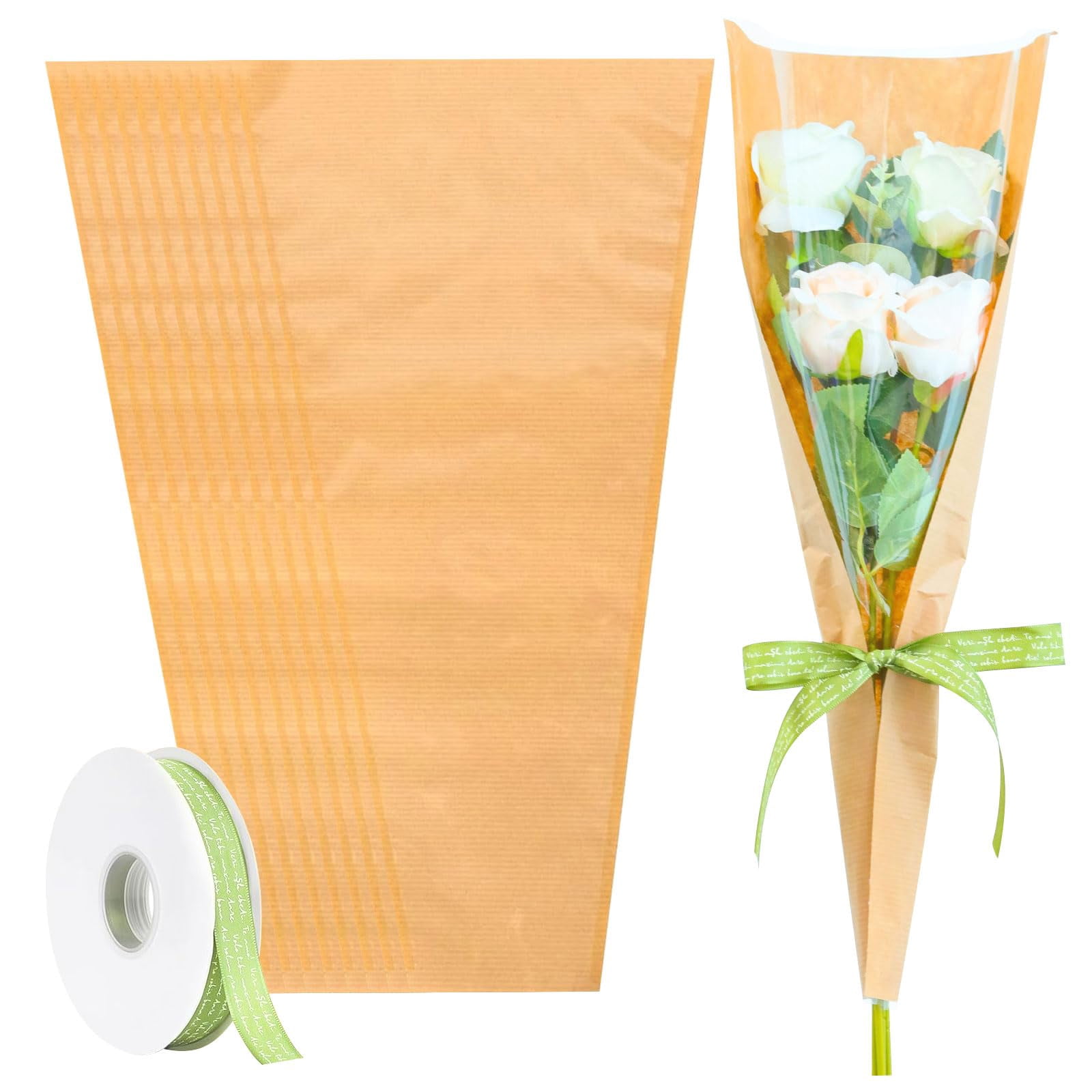 VOCAON 50PCS Flower Bouquet Wrapping Paper AIS1 with Ribbon, Packing ...