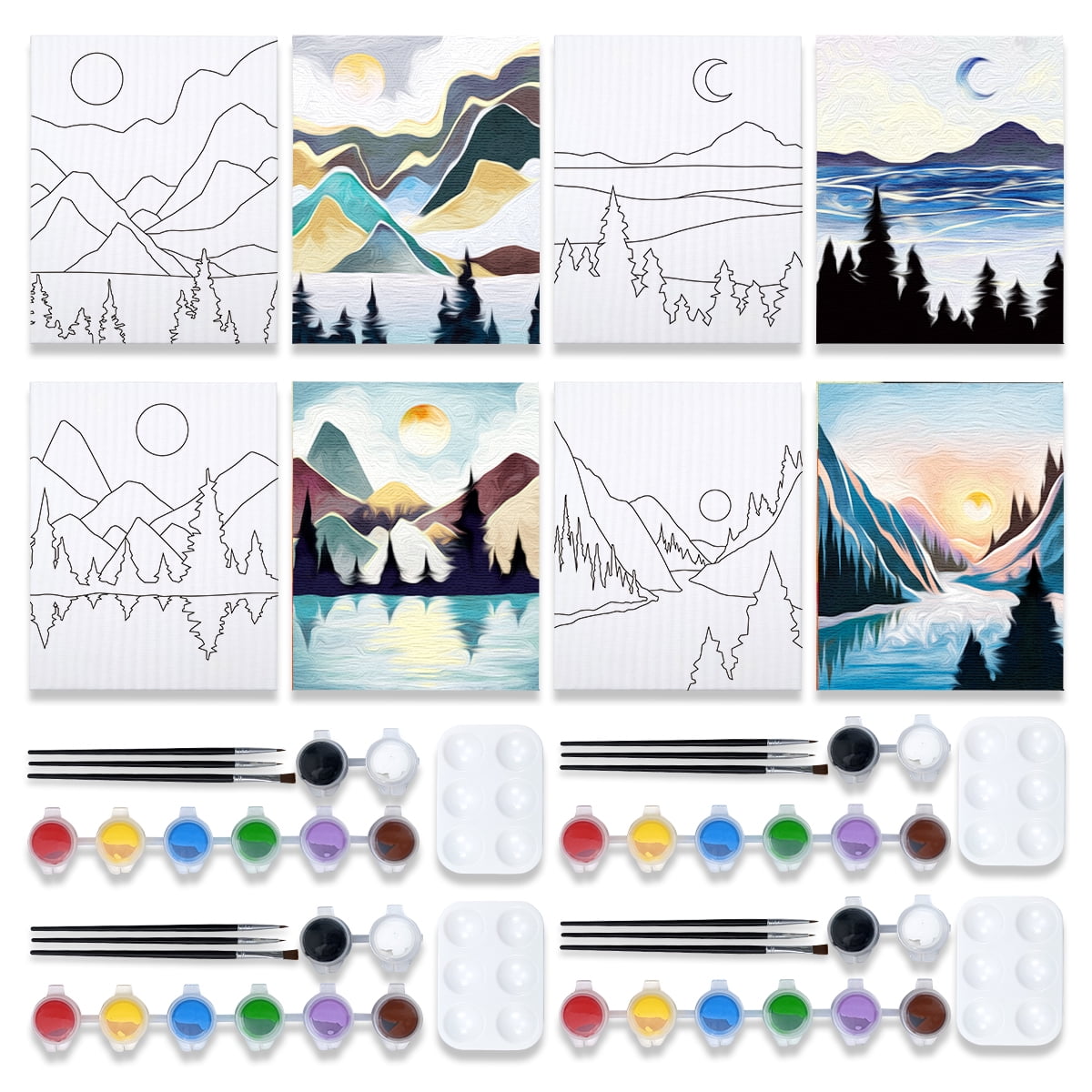 VOCHIC 4 Pack 8x10 Pre Drawn Canvas Painting Kit for Adults, Kids ...