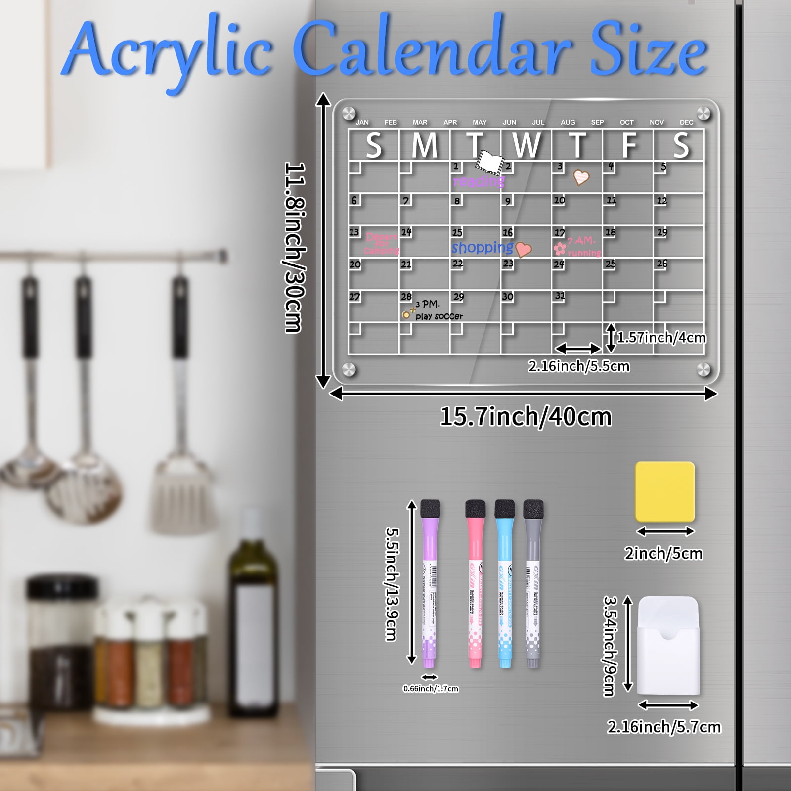 VOCHIC Acrylic Calendar for Fridge,15"x11" Inch Clear Fridge Calendar ...