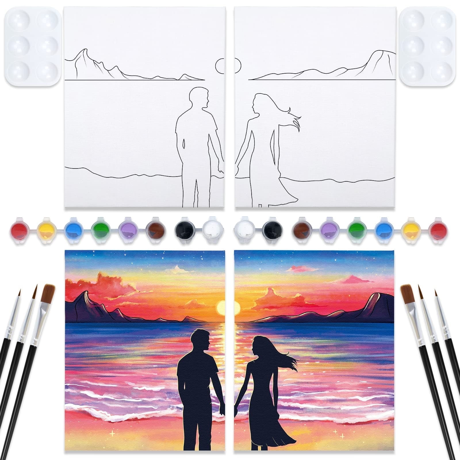 VOCHIC Sip and Paint Kit, Pre Drawn Canvas Couples Paint Party Kit ...