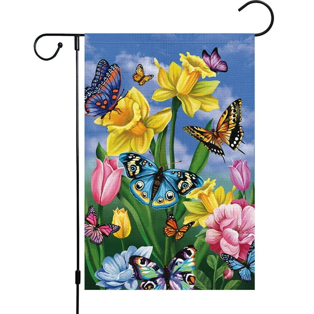 VOCHIC Spring Garden 12" x 18" Burlap Outdoor Flag and Banner, Double ...