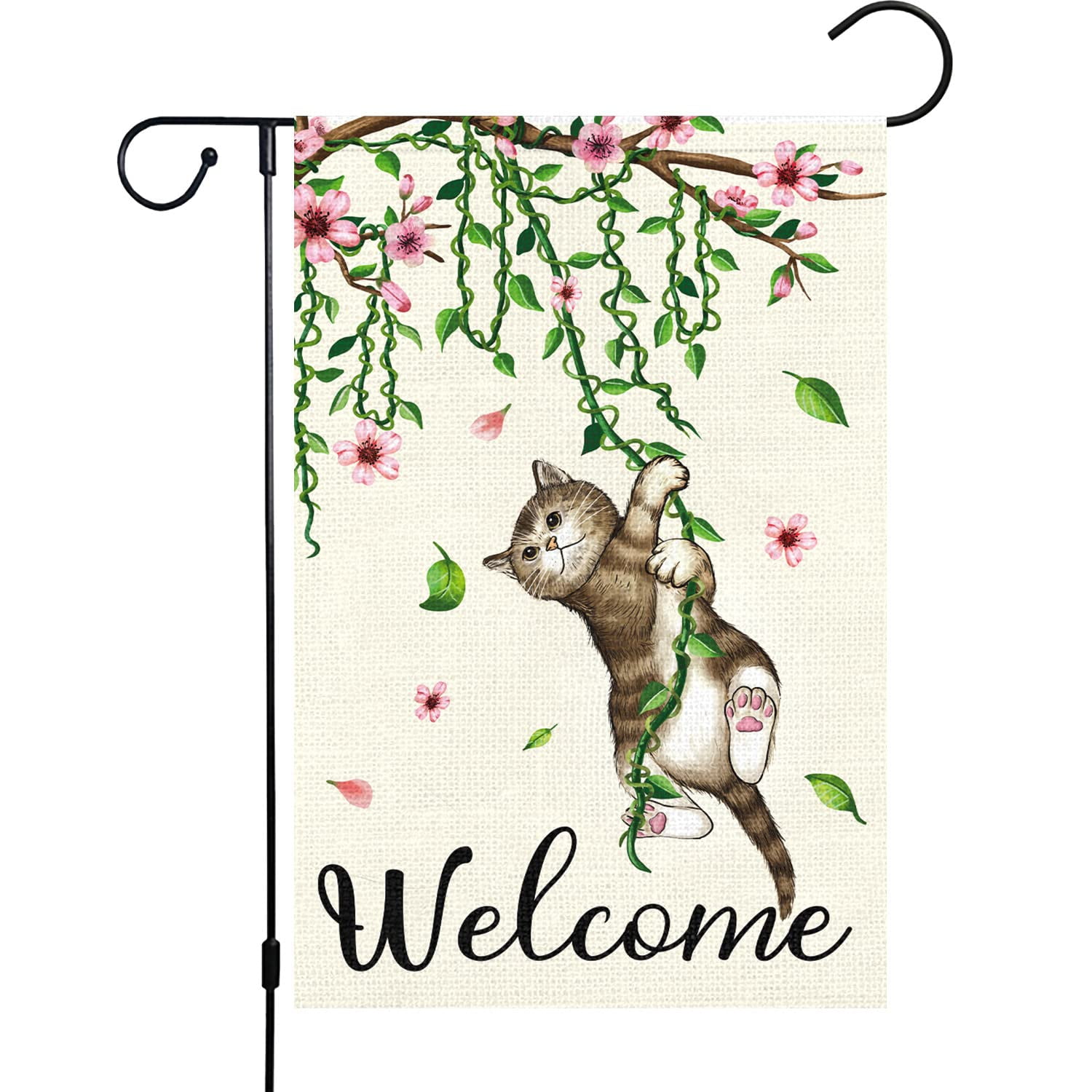 VOCHIC Welcome Spring Garden Flag 12x18 Double Sided, Burlap Small Cat ...