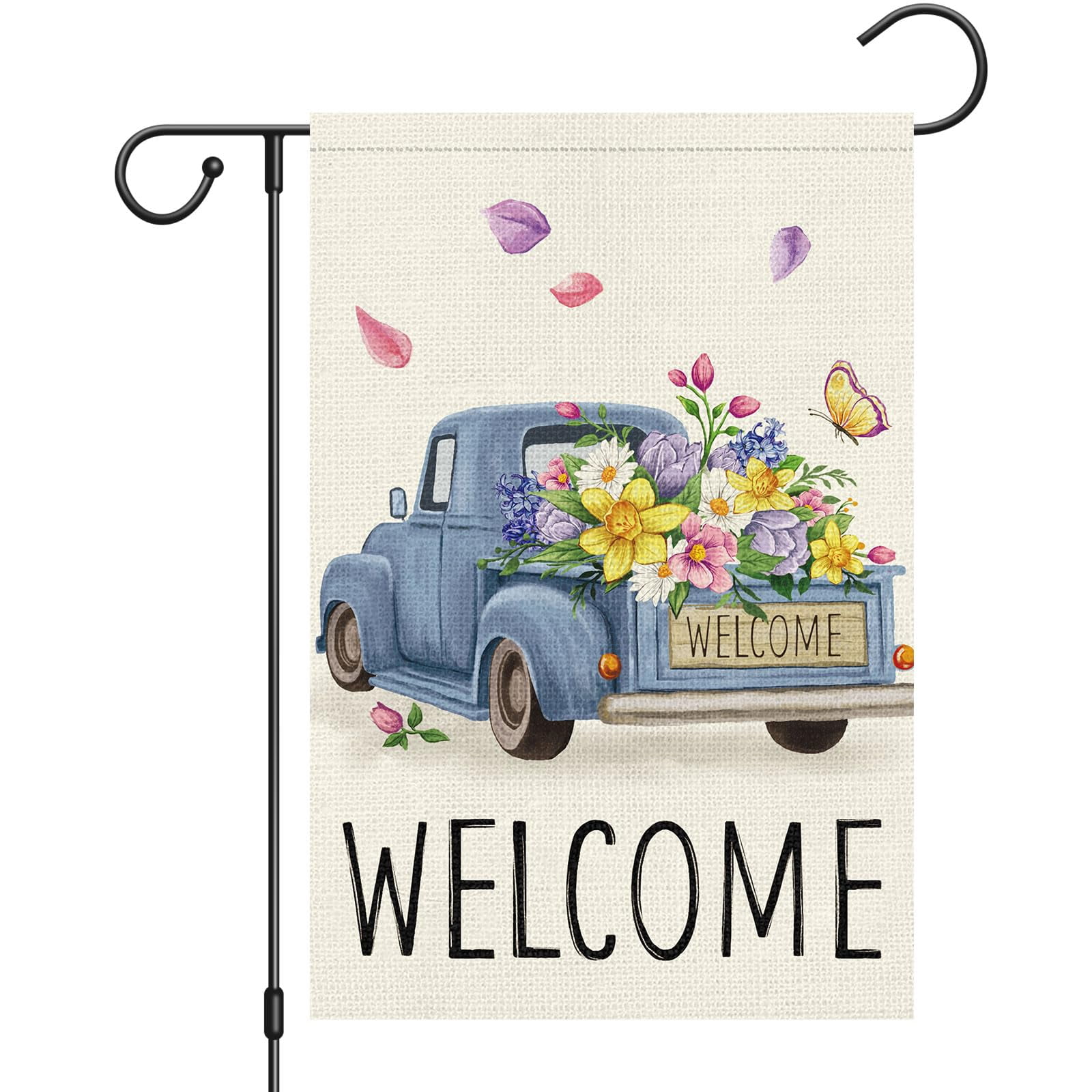 VOCHIC Welcome Spring Garden Flag 12x18 Double Sided Vertical Burlap ...