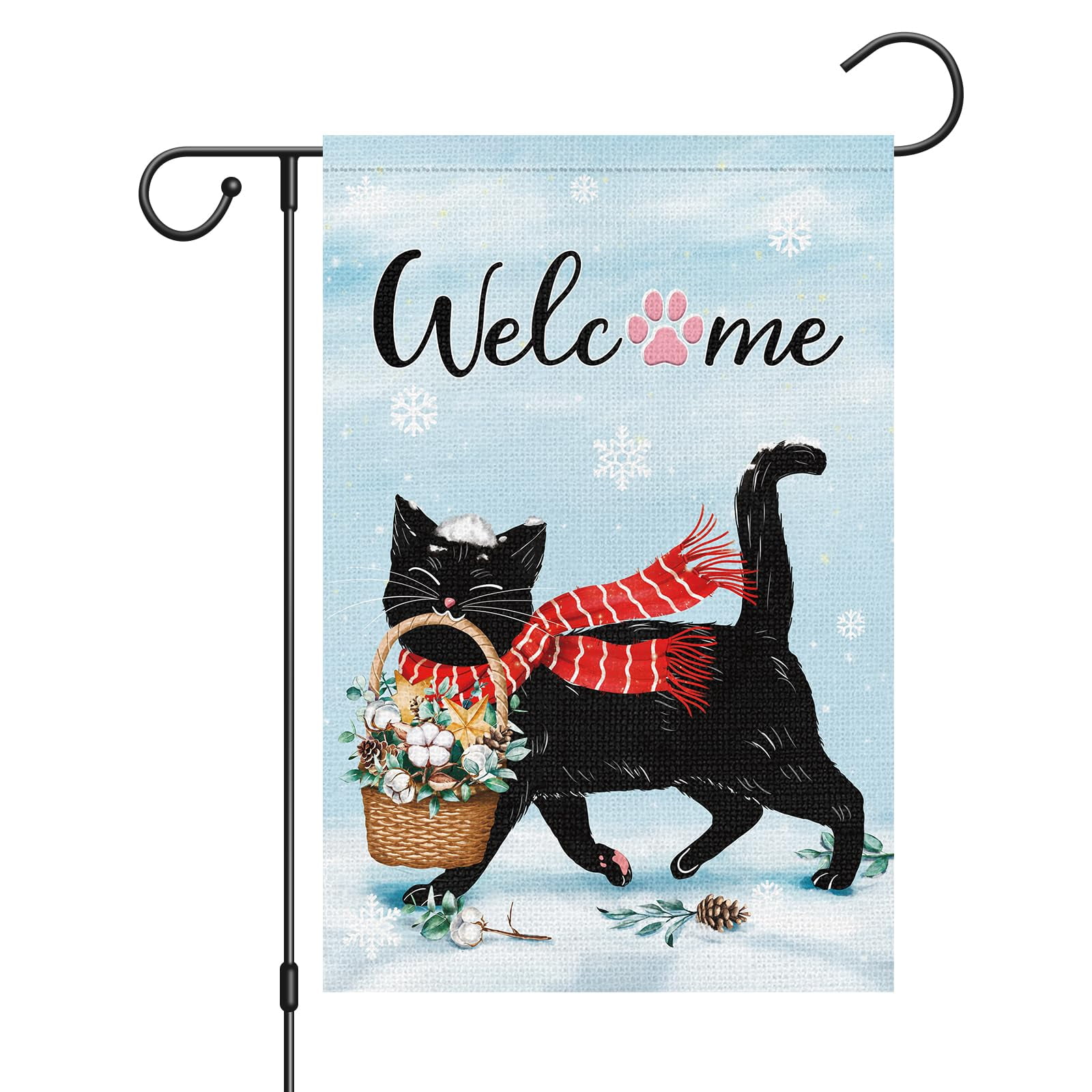 VOCHIC Welcome Winter Black Cat Garden Flag 12x18 Double Sided, Burlap ...