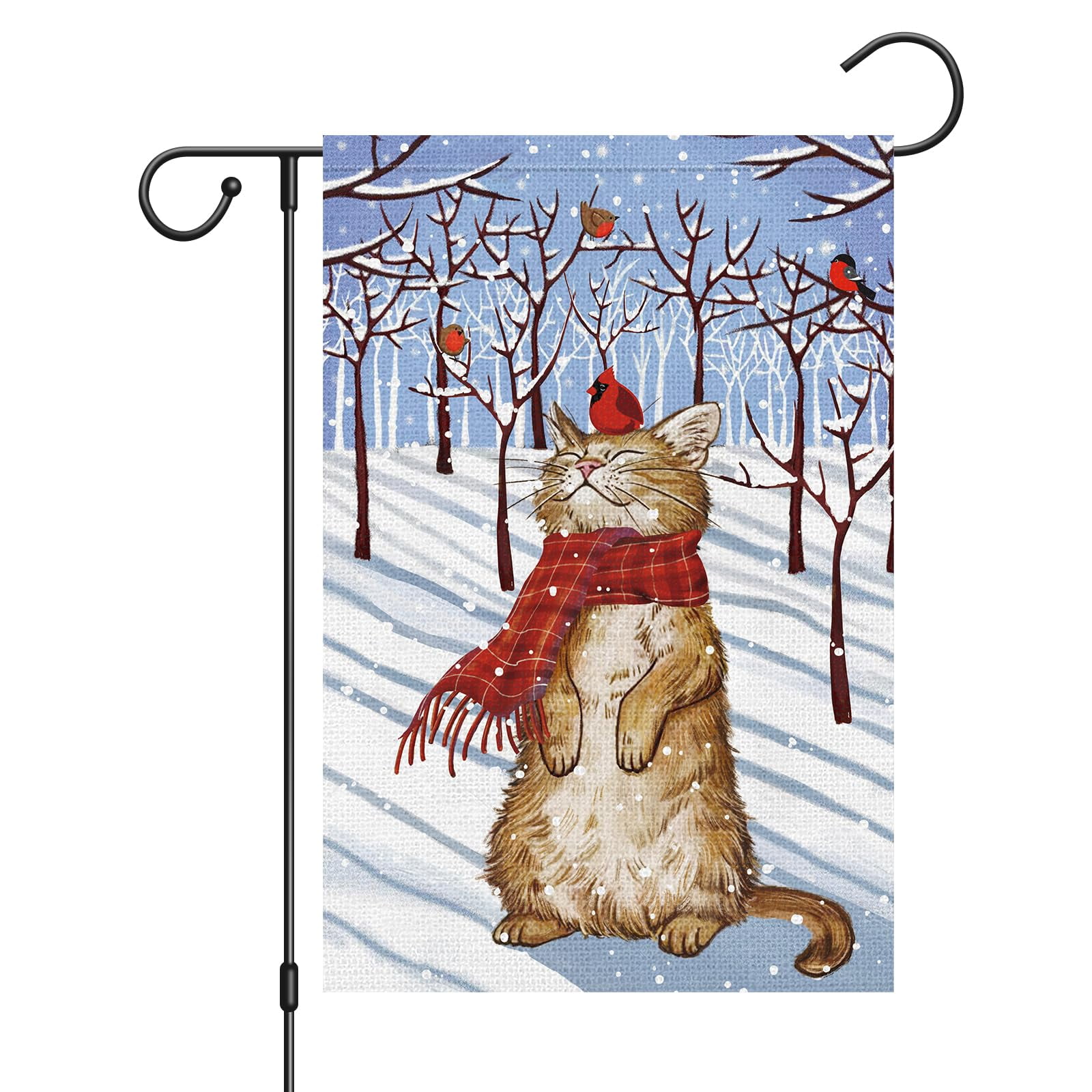 VOCHIC Winter Cat Garden Flag 12x18 Inch Double Sided Outside, Burlap ...