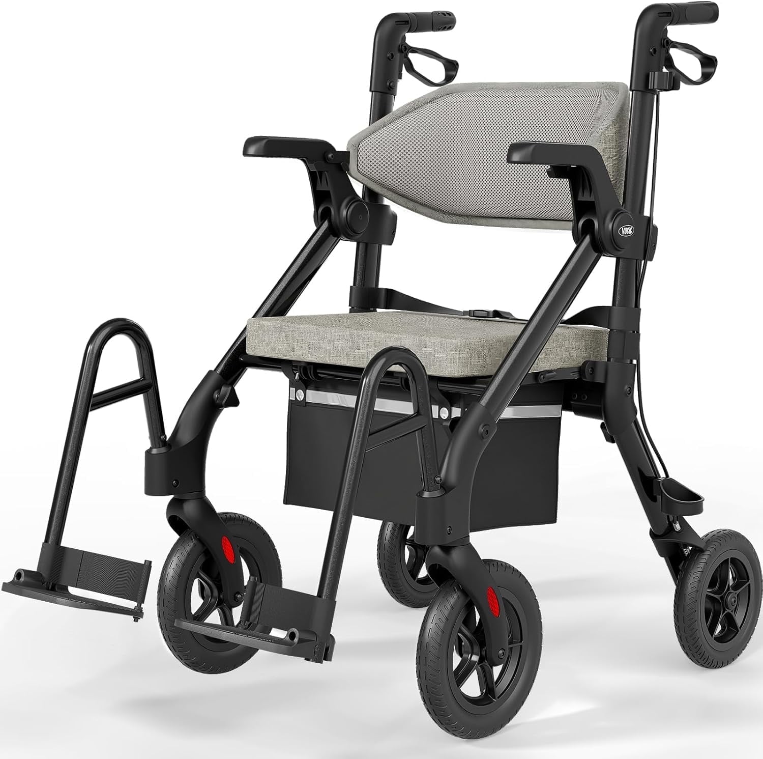 VOCIC Black 4-Wheel Rollator Walker with Foldable Seat & Wheels ...