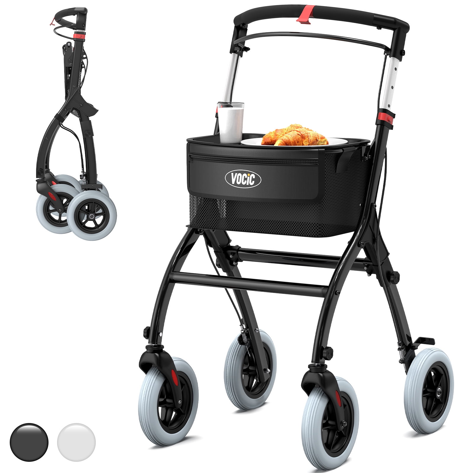 VOCIC Narrow Foldable Rollator for Seniors | Indoor Lightweight Walker ...