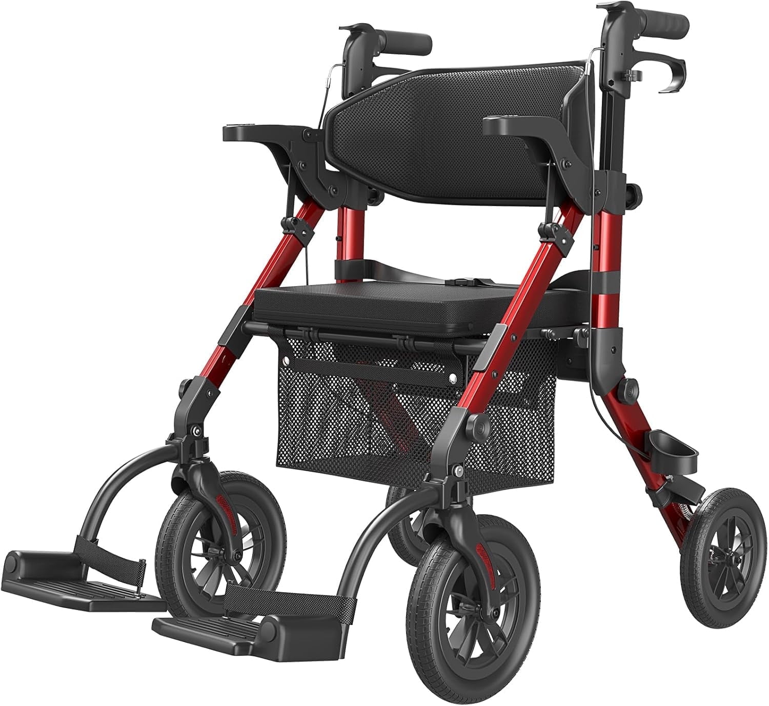VOCIC Z51 Foldable 4-Wheel Rollator with Seat, Transport Chair & Dual ...