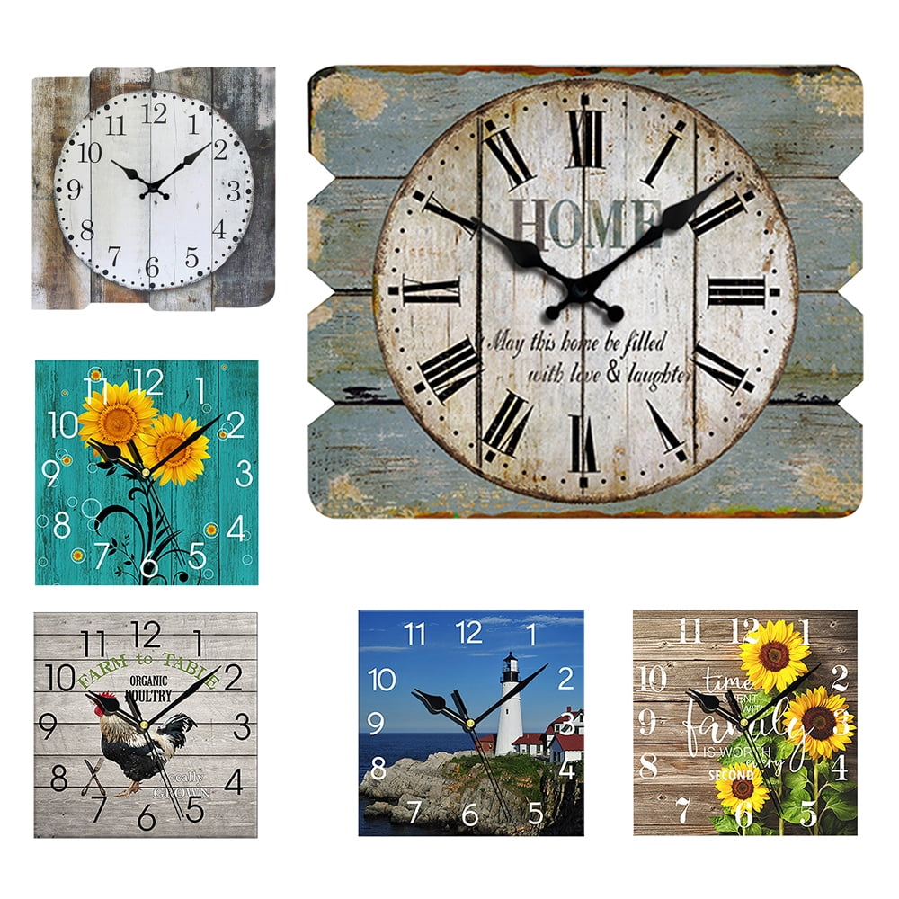 VOCOO 12 Inch Analog Wall Clock, Rectangle Farmhouse Silent Non Ticking ...