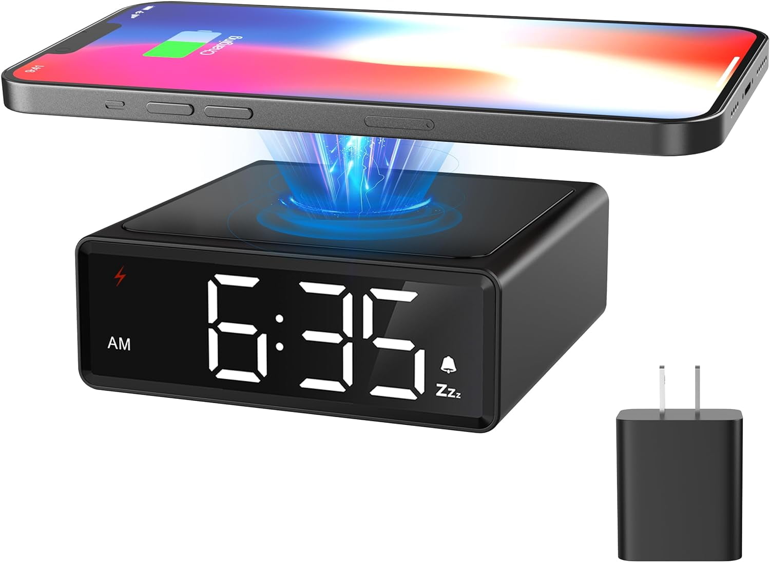 VOCOO Digital Alarm Clock, Wireless Charger, USB Adapter, LED Display ...