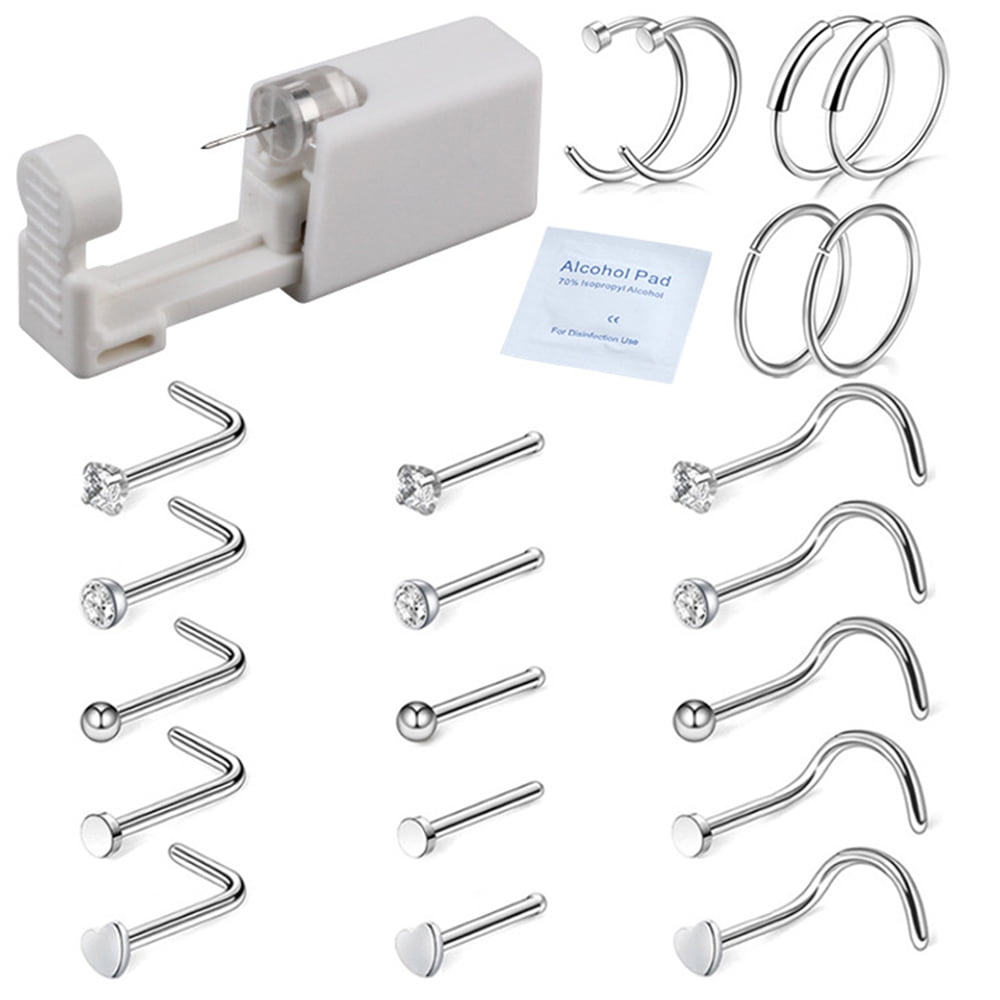 VOCOO Disposable Nose Piercing Kit with Nose Stud and Ring (24 Count ...