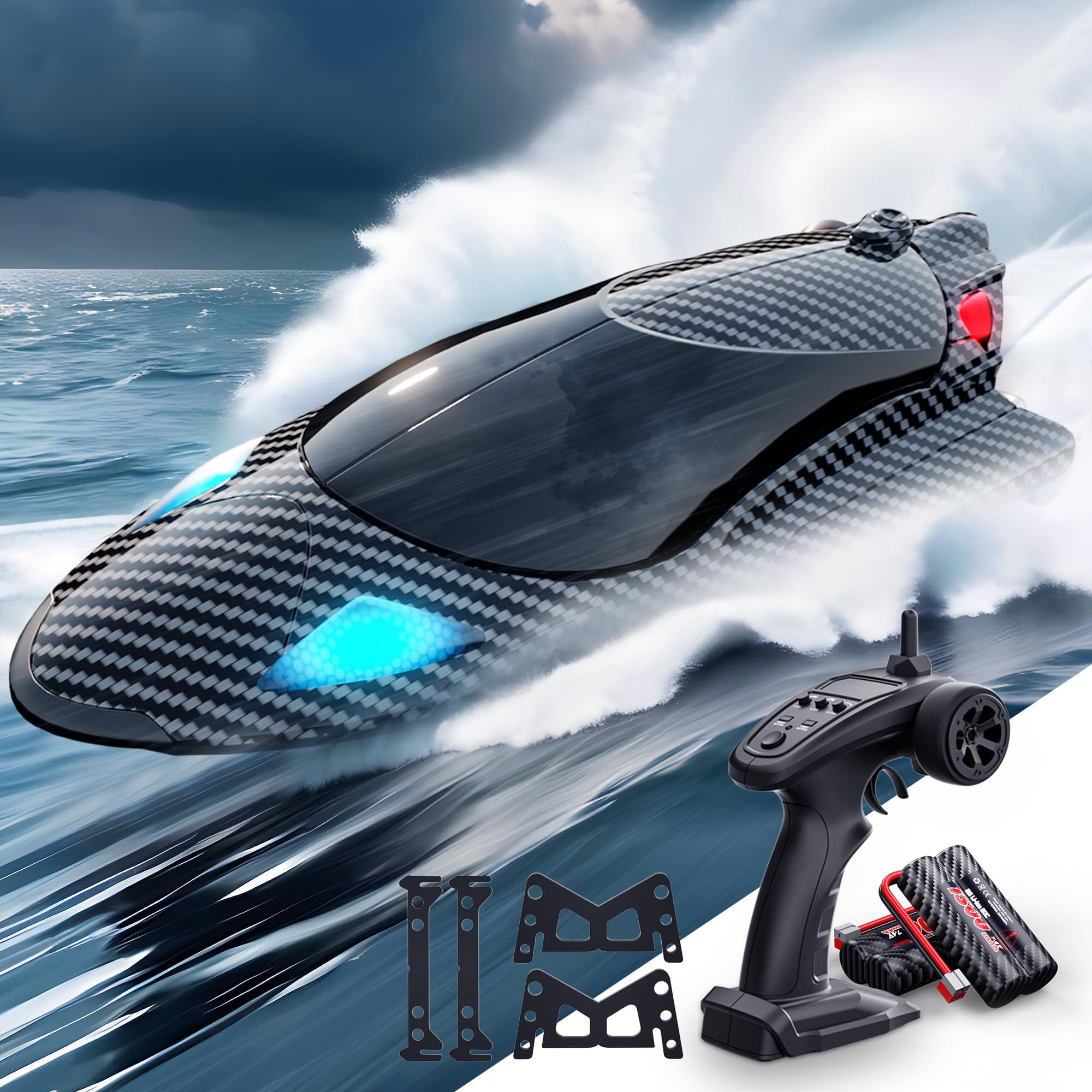 VOD VISUAL Remote Control Boat with LED Light,rc Jet Boat,35KM/H Remote ...