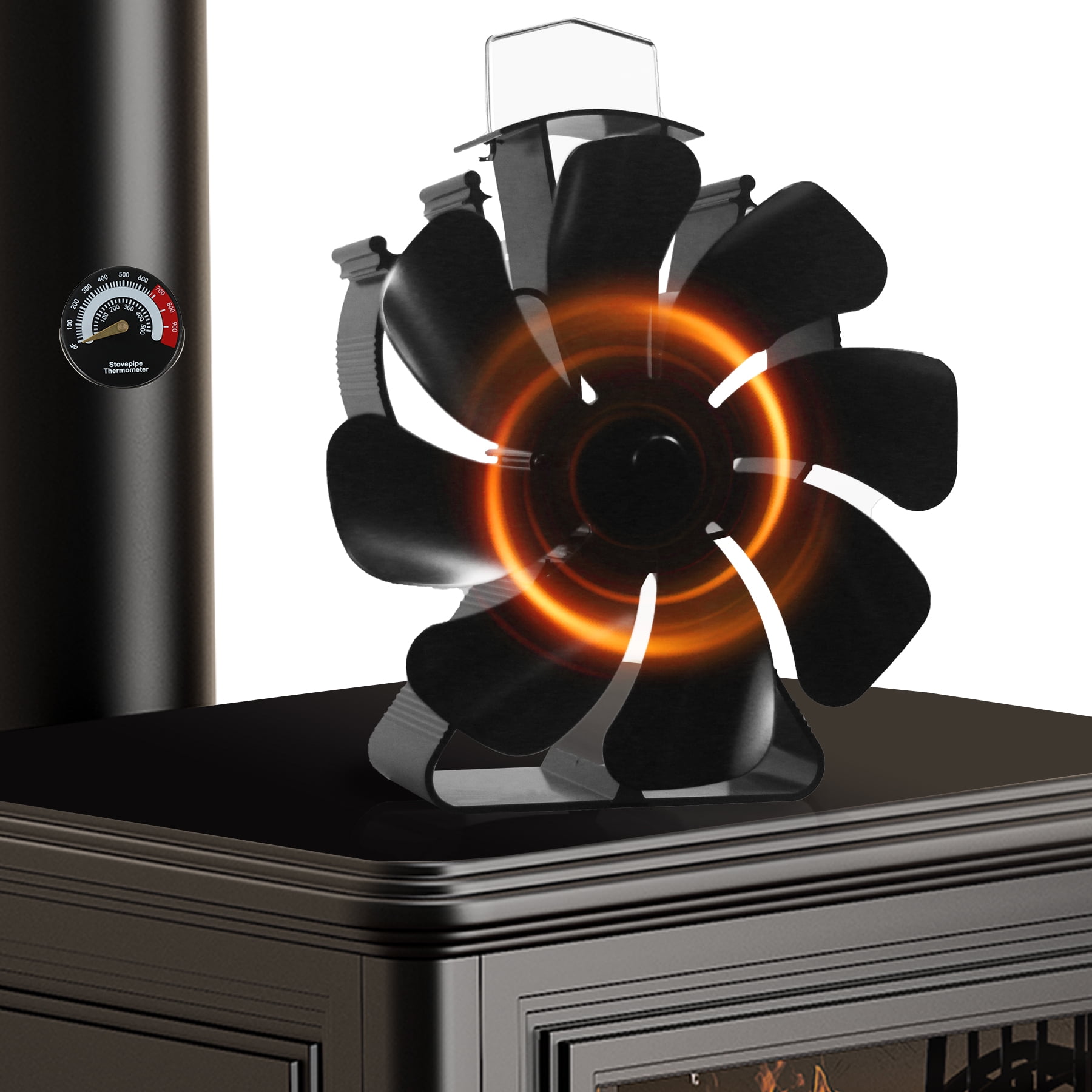 VODA Wood Stove Fan Heat Powered, 8 Blades Fireplace Fan, Thermometer ...