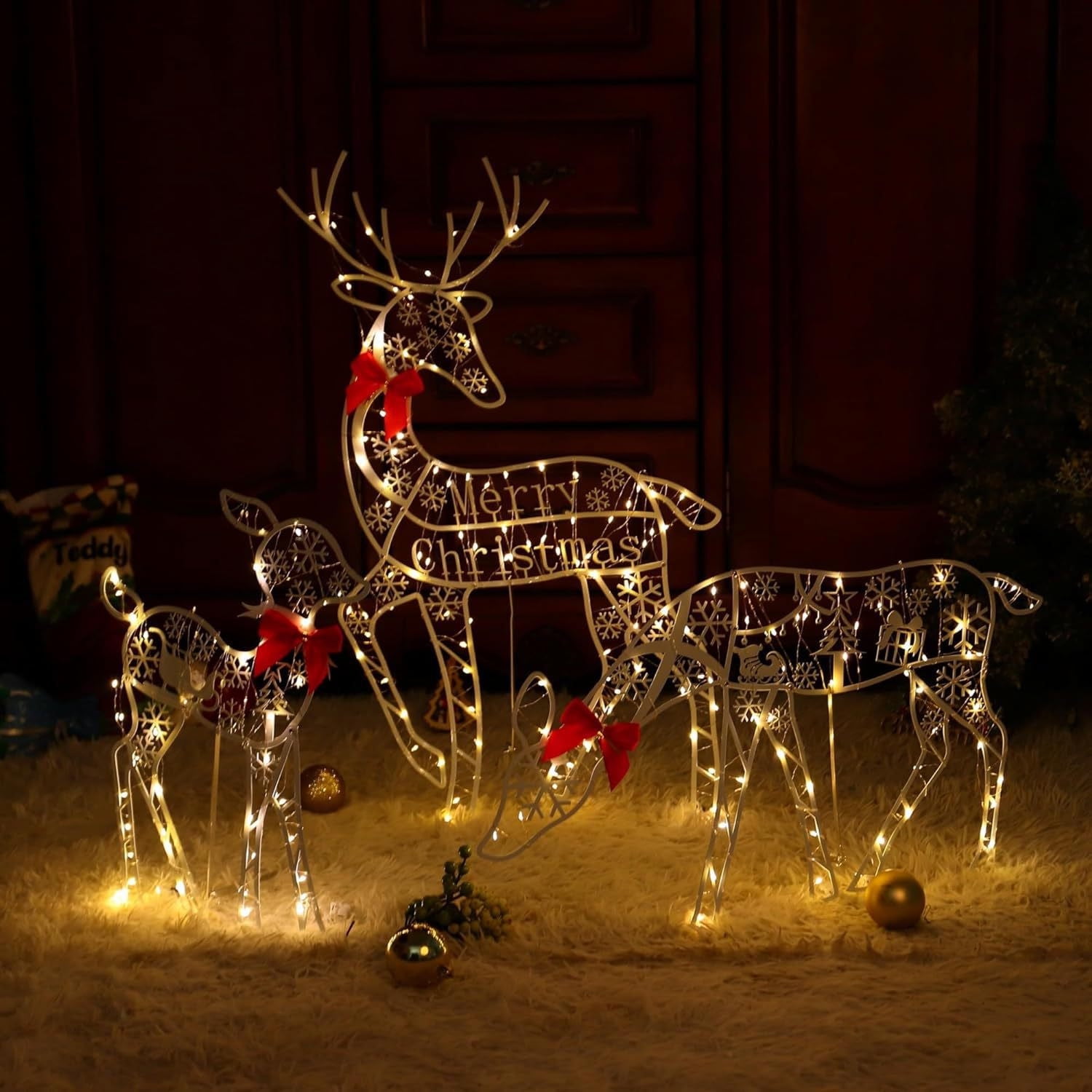 2024 New Christmas Reindeer with String Lights - Iron Art White Deer ...