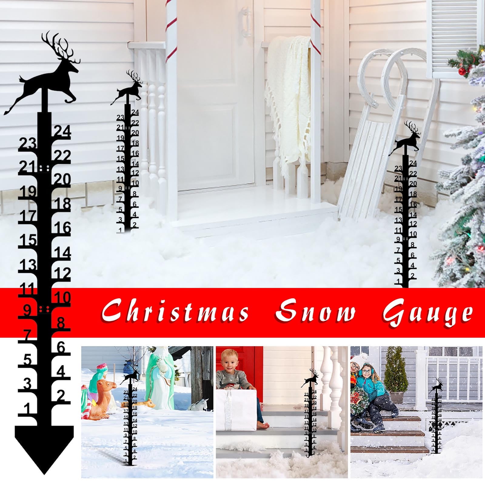 24-Inch Snow Gauge, Snow Depth Tracking Stake, Iron Art Snow Meter ...