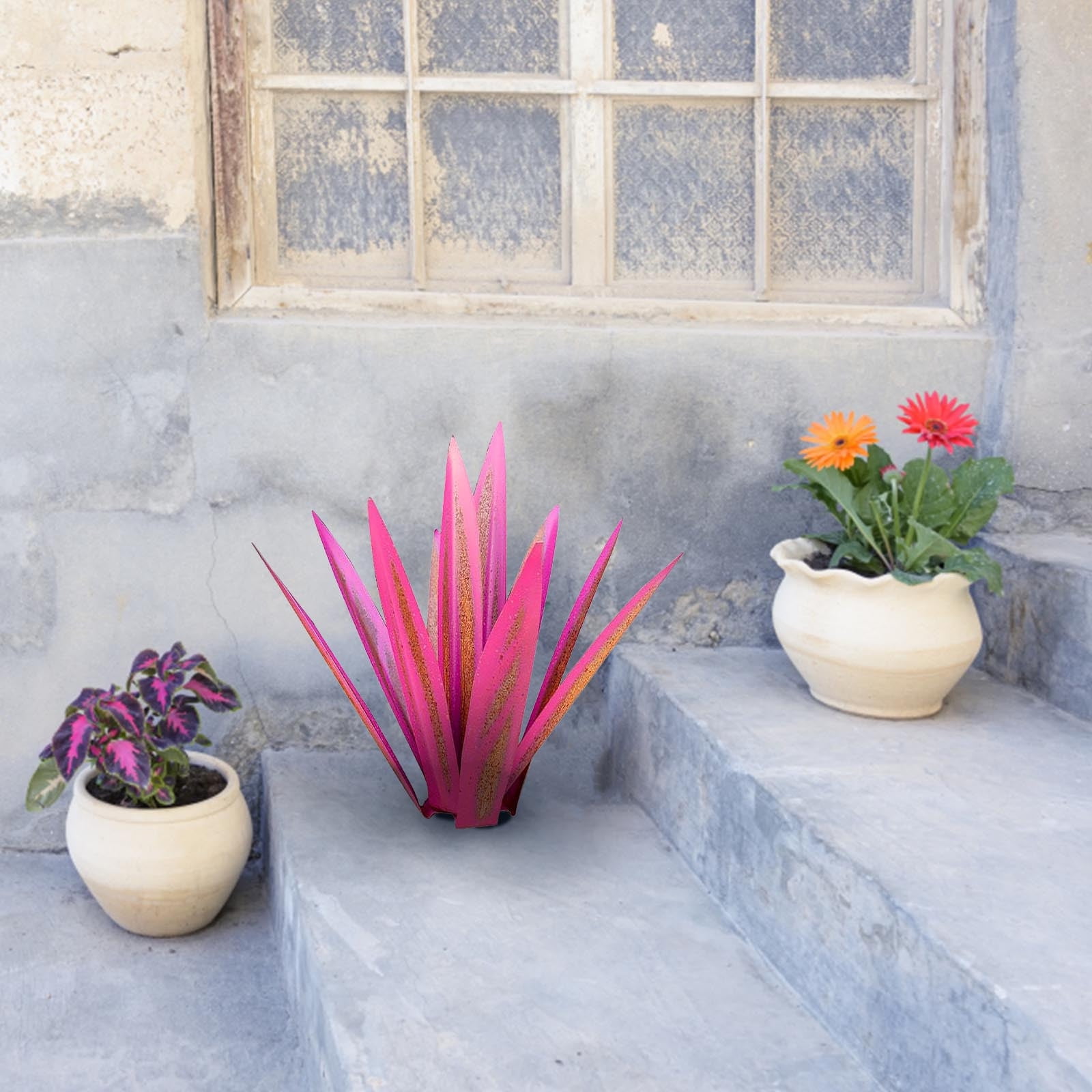 Iron Art 9 Leaves Tequila Rustic Sculpture 55cm/21.6inch Artificial ...