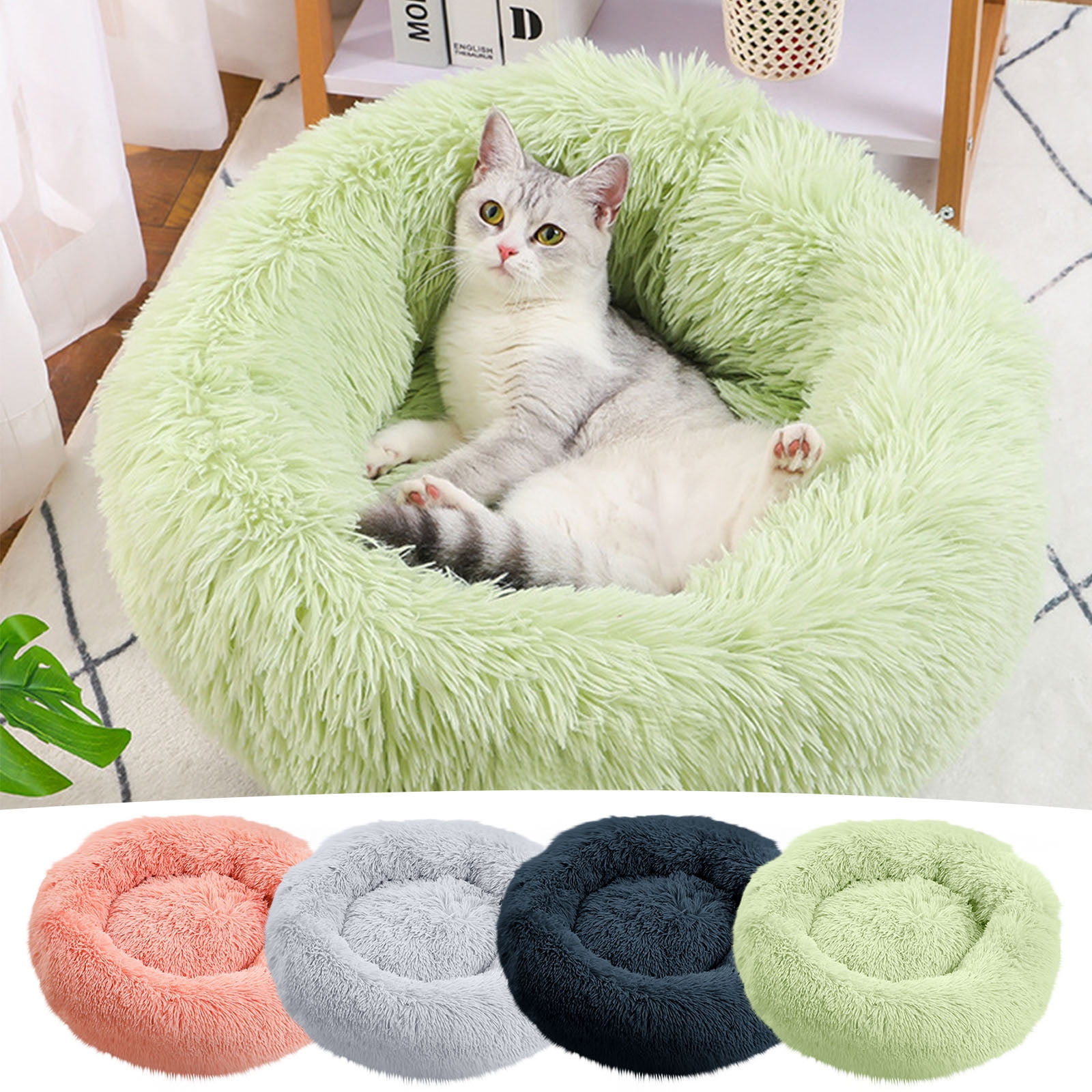 Plush Fluffy Round Dog Bed, Winter Warm Cozy Cat Beds for Indoor Cats ...