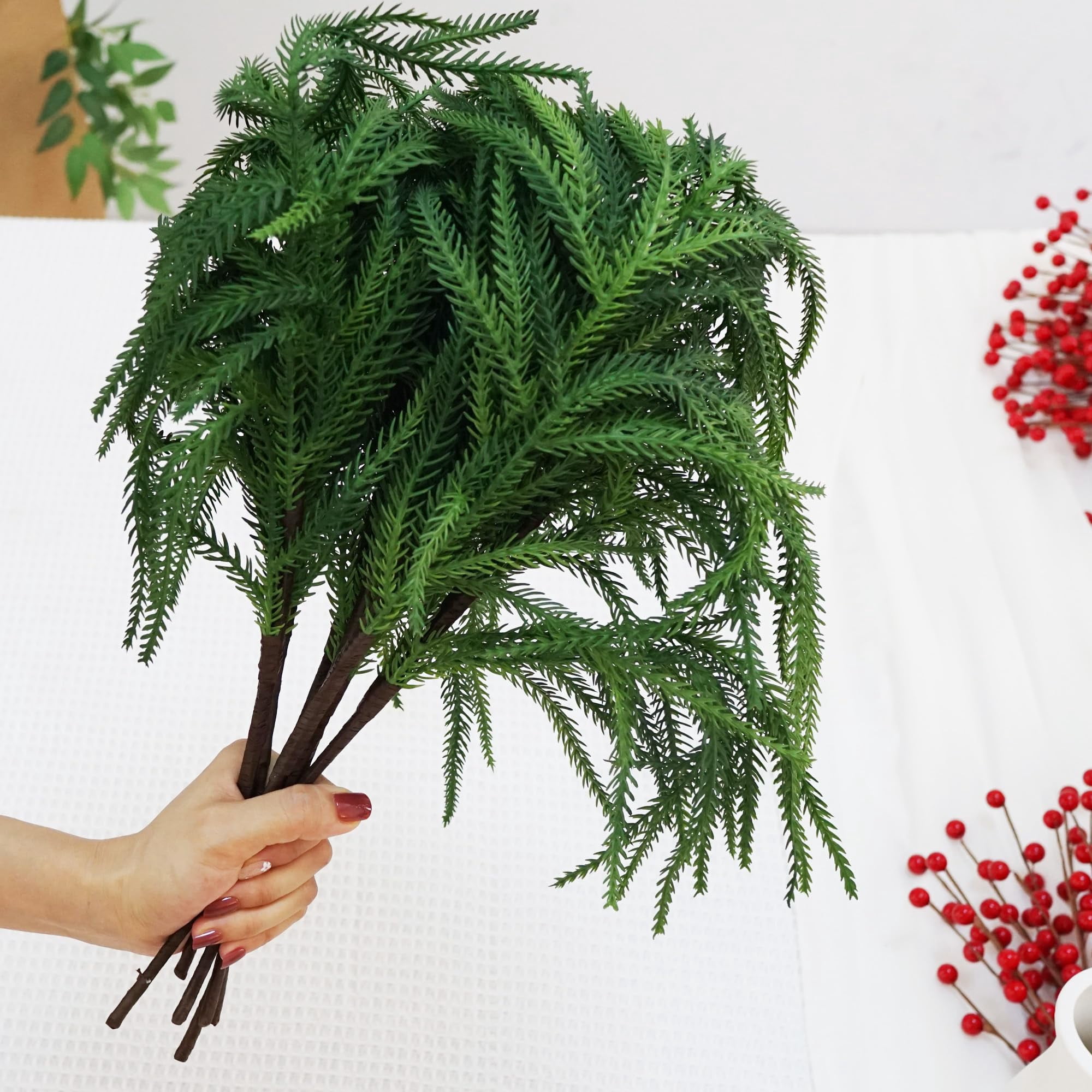 VOELIGT 20.5 Inch Real Touch Norfolk Pine Stems 6 PCS Norfolk Pine ...
