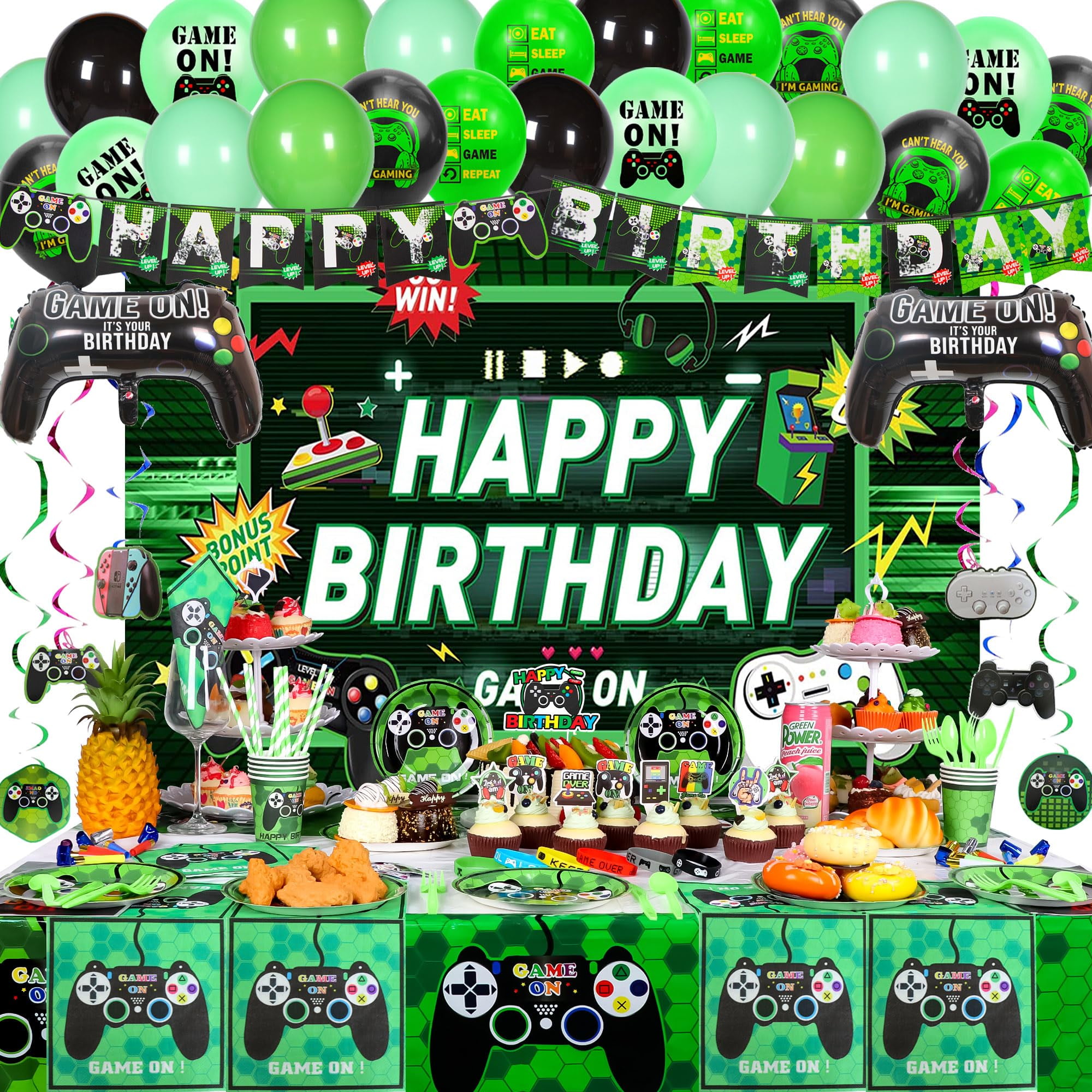 VOFGODI Video Game Birthday SSF20 Decorations, 254 Pcs Green Gaming ...