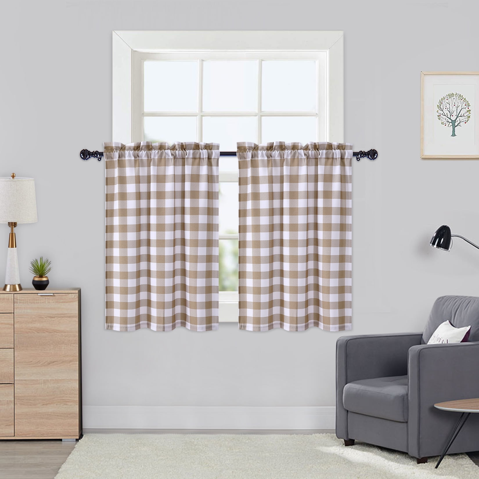 VOGDECO Farmhouse Kitchen Curtains, Cafe Curtain Pair Bathroom Curtains ...