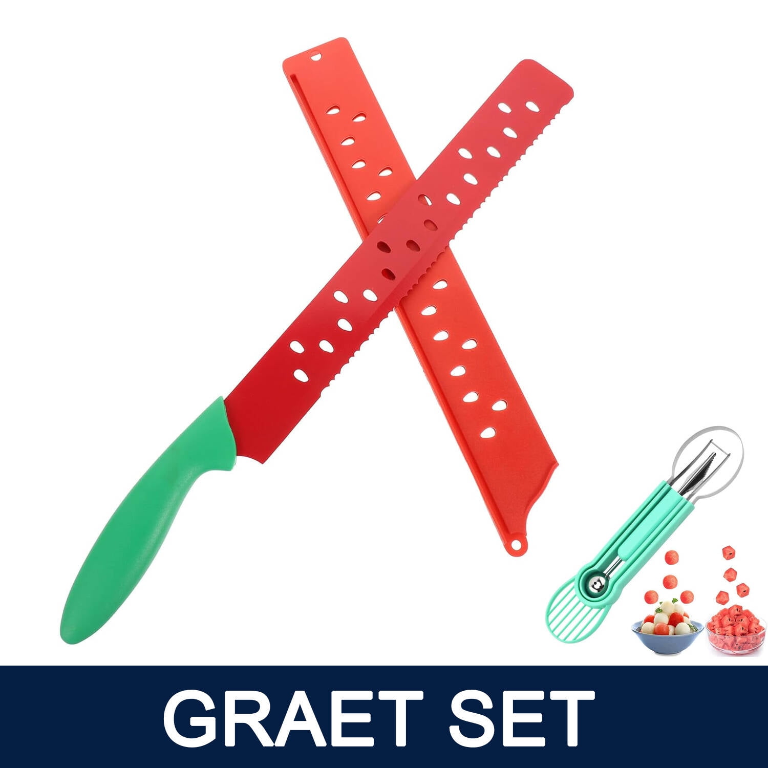 VOGDORA Watermelon Knife with 5 in 1 Melon Baller Scoop Set, Stainless ...