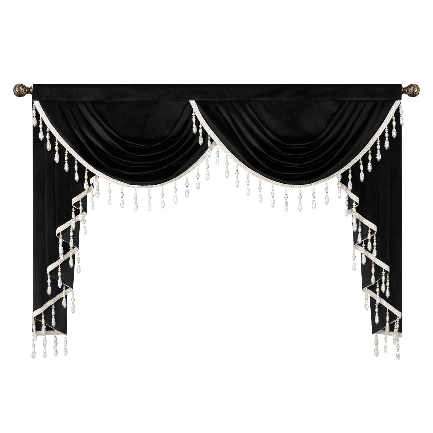 VOGOL 2 Swags Black Luxury Velvet Valances, Soft Touch Waterfall ...