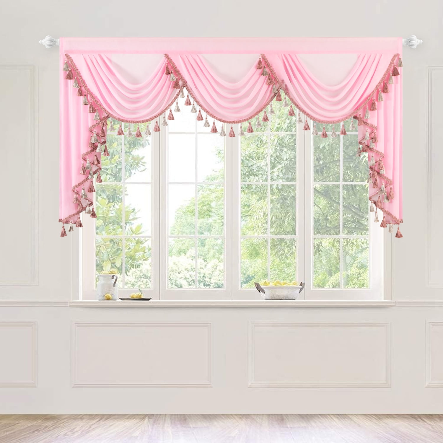 VOGOL 3-Swag Sheer Valance - 79" Airy Voile Waterfall Curtain with ...